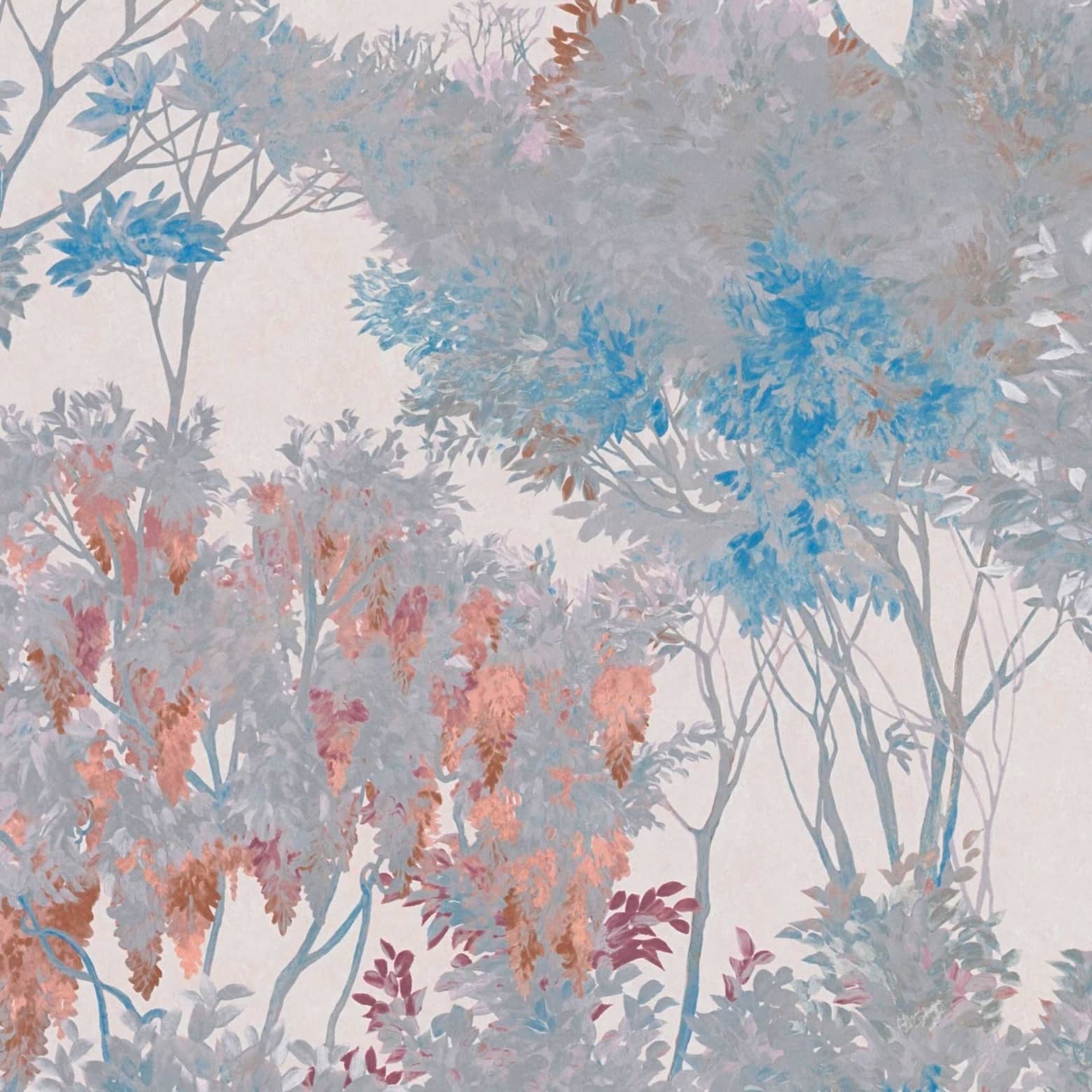 non-woven tapet blomster med træer beige grå - akvarel tapet rød blå ...