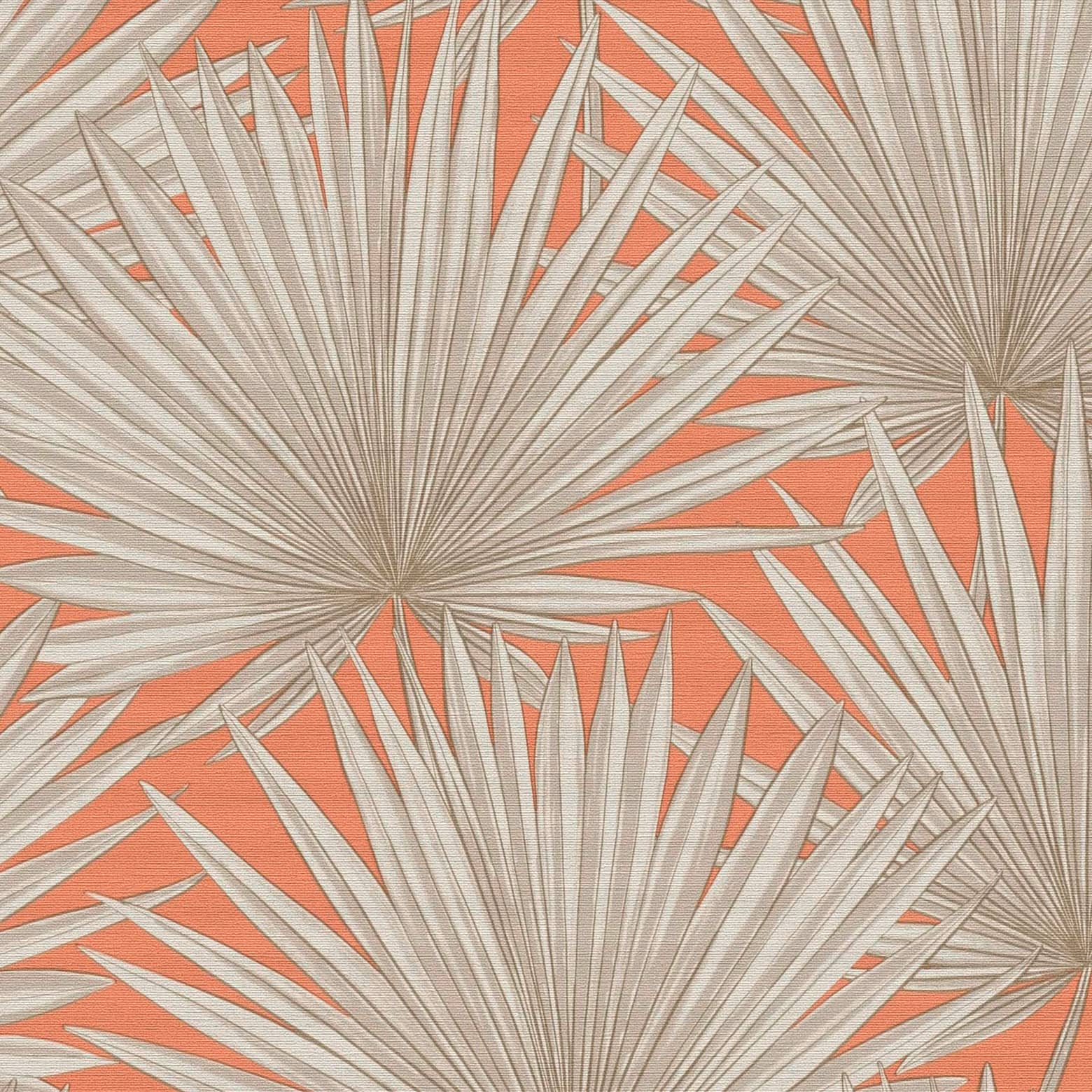 non-woven tapet palmeblade orange beige - jungle tapet stue | wall-art.dk