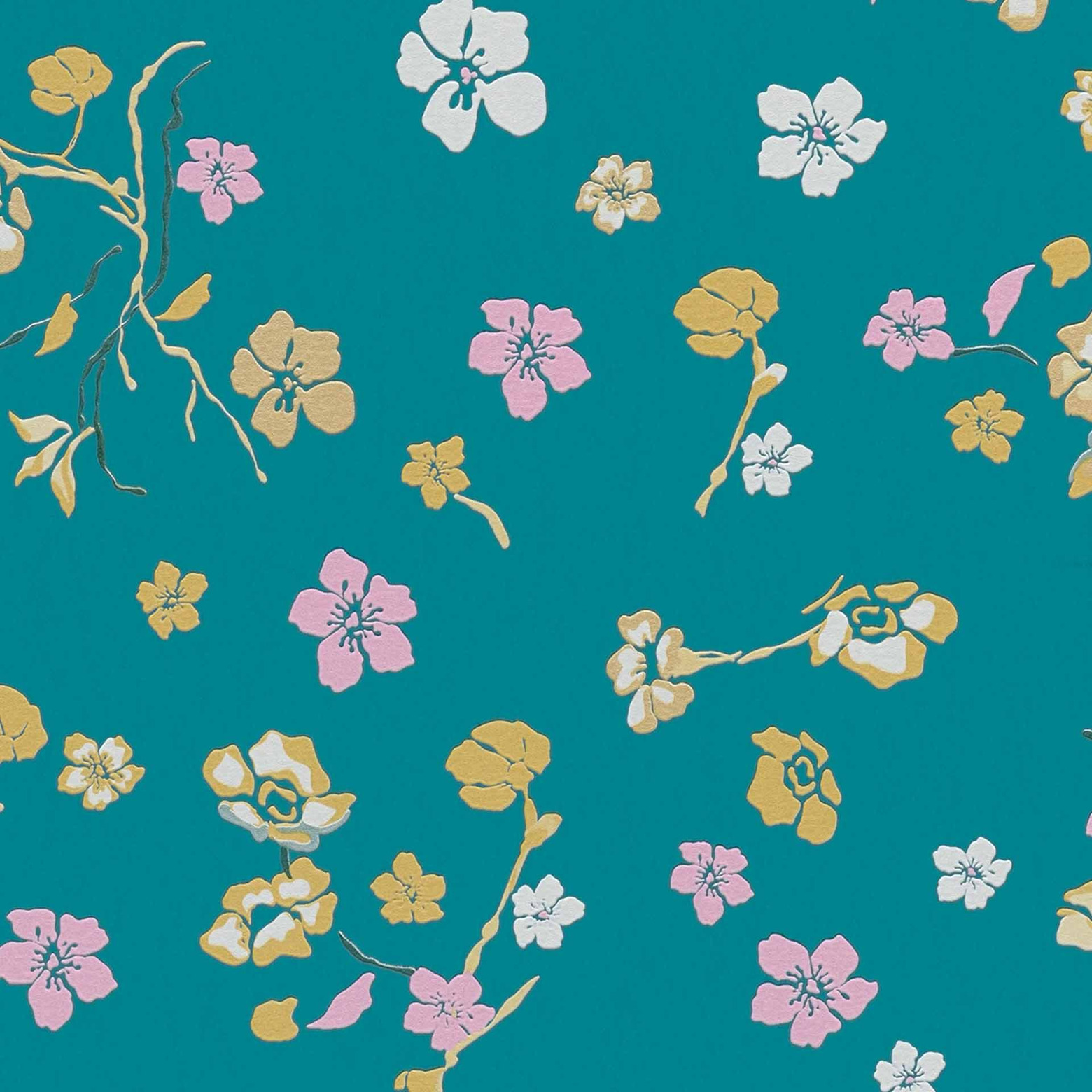 Florale Tapete Blau Grün - Vliestapete Natur - Blumentapete Design ...