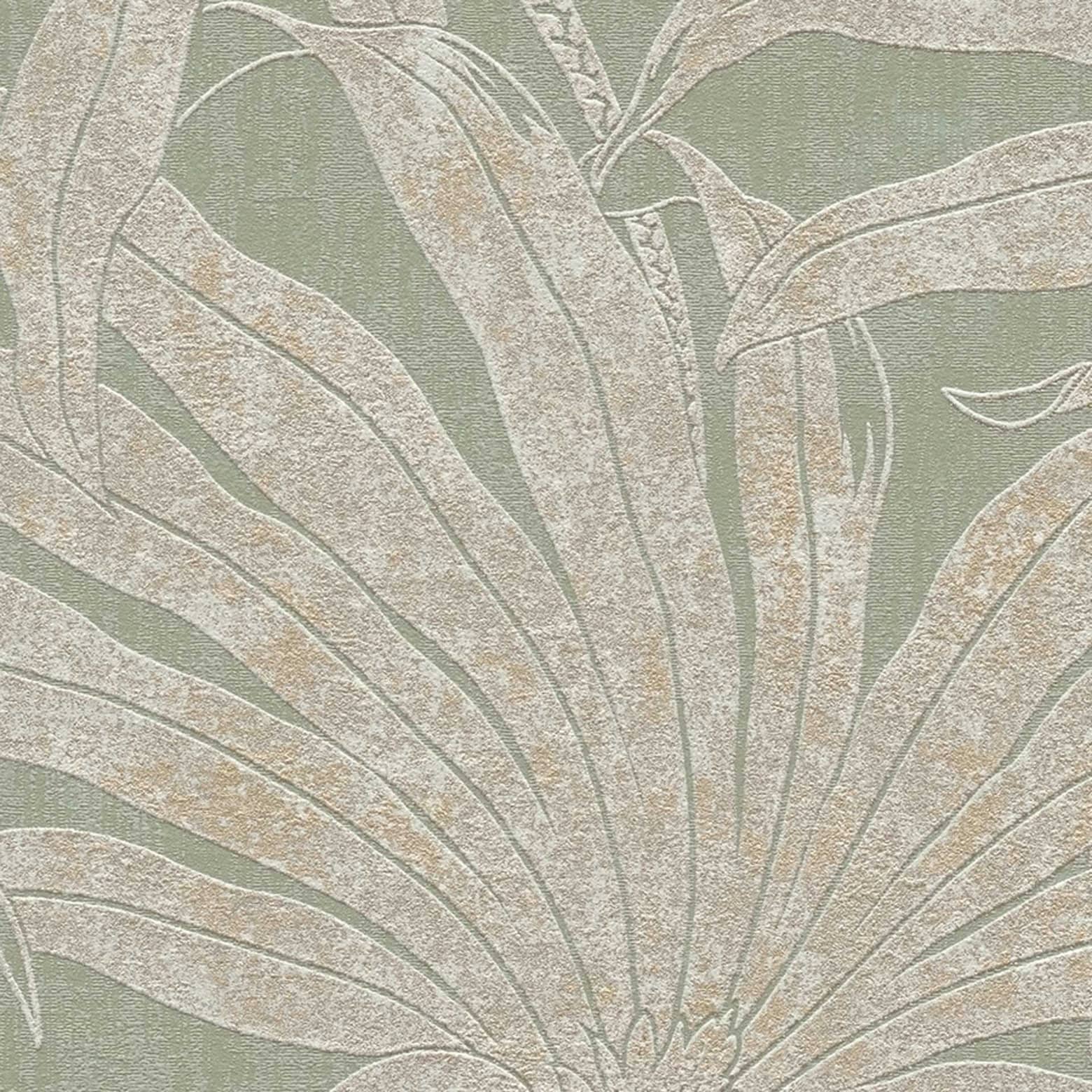 jungle behang licht glanzend groen zilver - patroon behang met planten ...