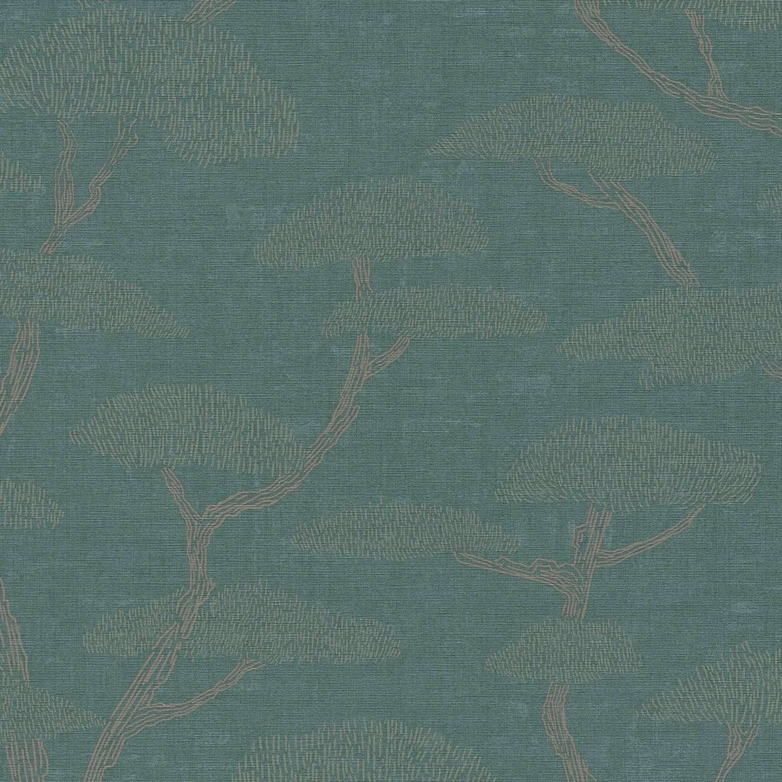 behang bos petrol blauw - vintage vliesbehang bomen - natuur behang ...