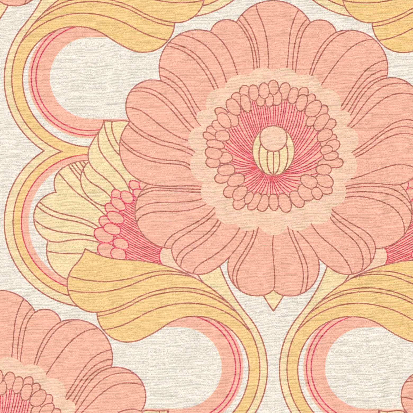 retro behang kleurrijk - vliesbehang gebloemd retro stijl - vintage ...