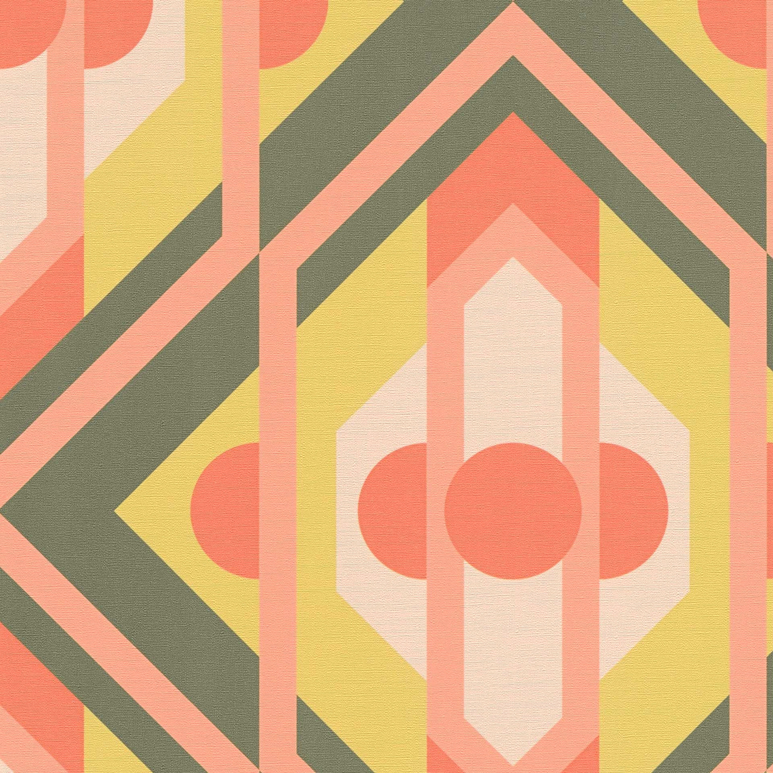vliesbehang retro style groen oranje - abstract patroon behang ...