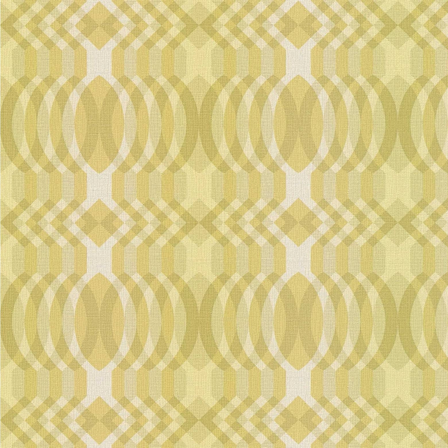 geometric non-woven wallpaper green cream - retro style graphic ...