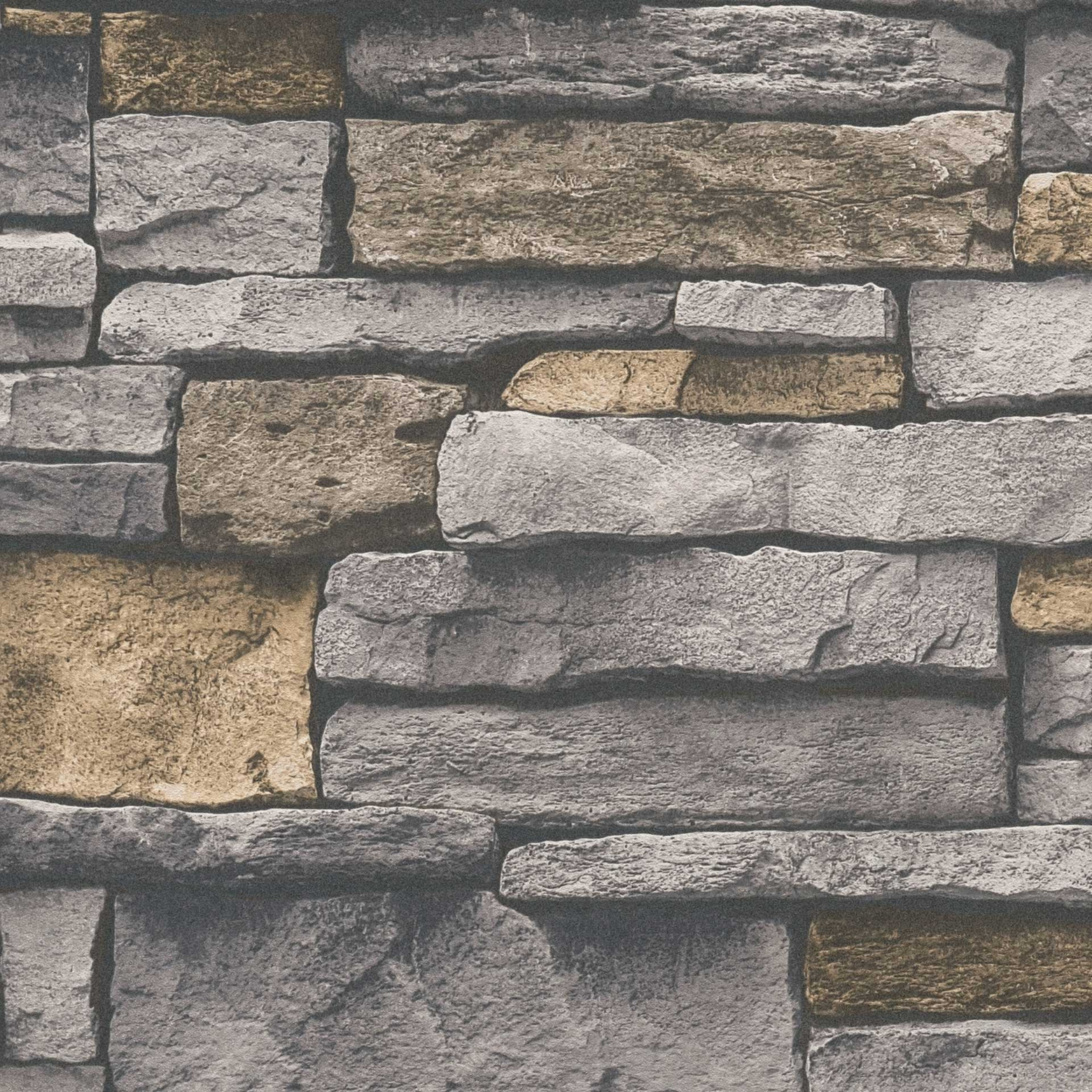 Stone effect wallpaper grey yellow - 3D stone wallpaper - non-woven ...