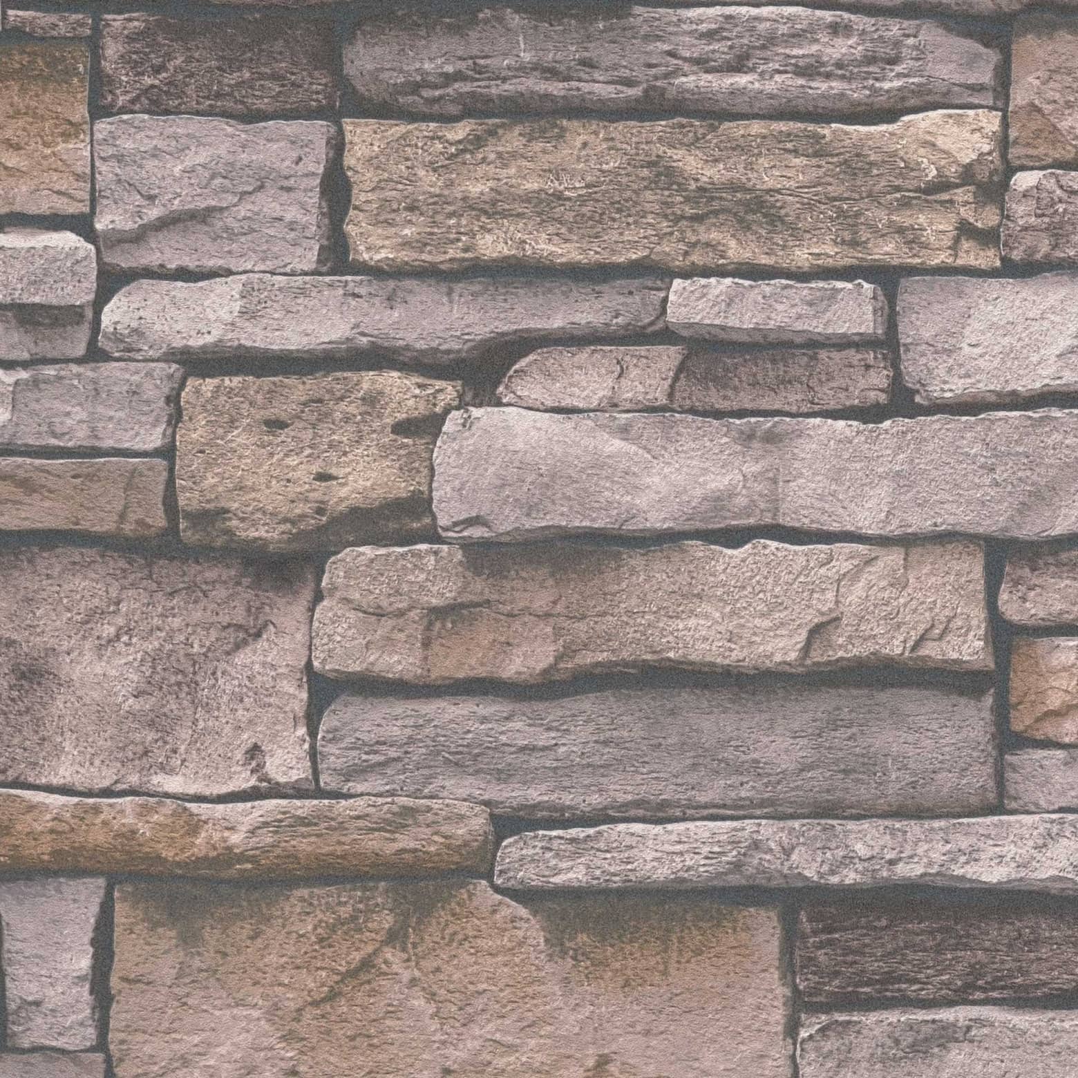 Stone effect wallpaper grey brown - 3D stone wallpaper - non-woven ...