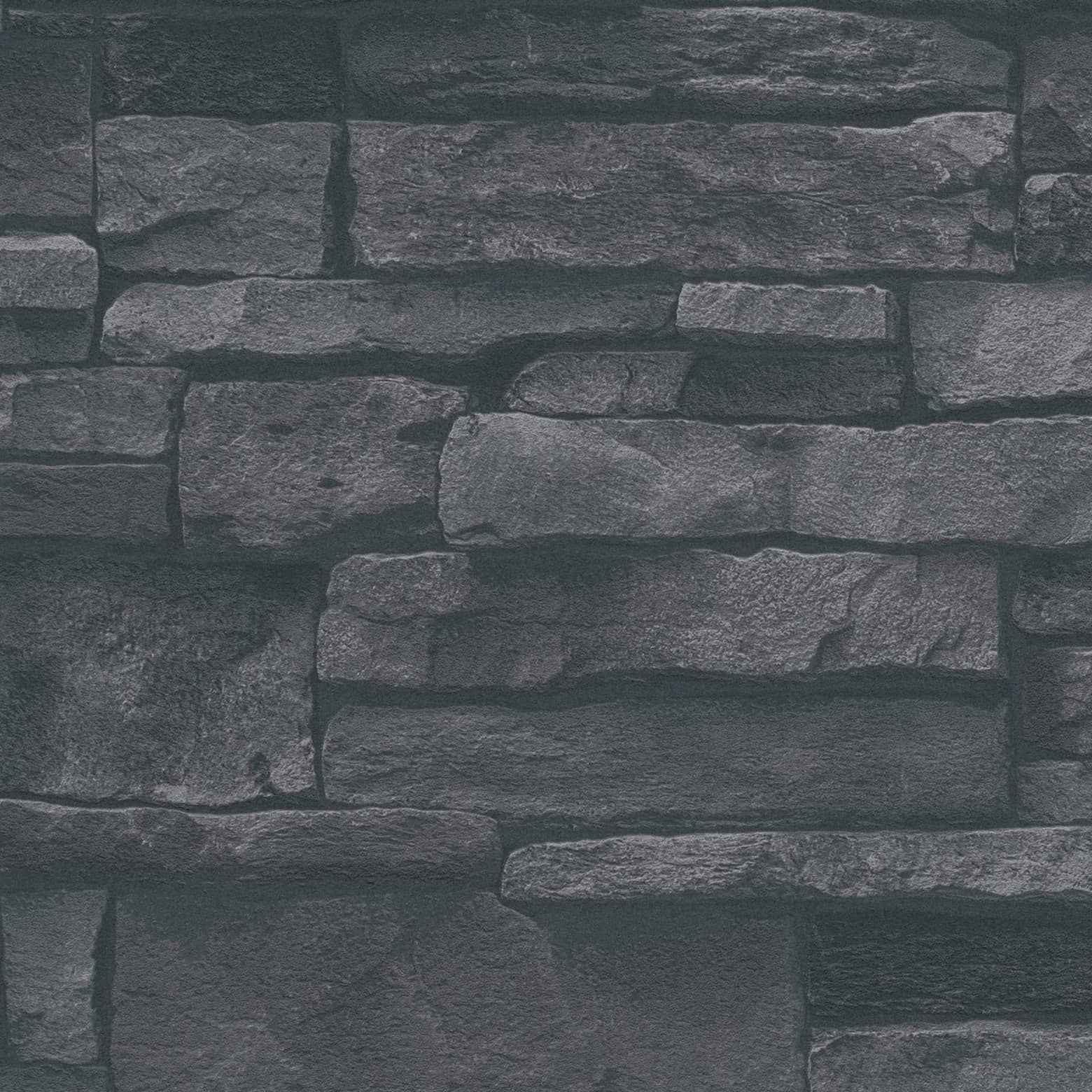 Stone effect wallpaper black - 3D stone wallpaper - non-woven wallpaper ...