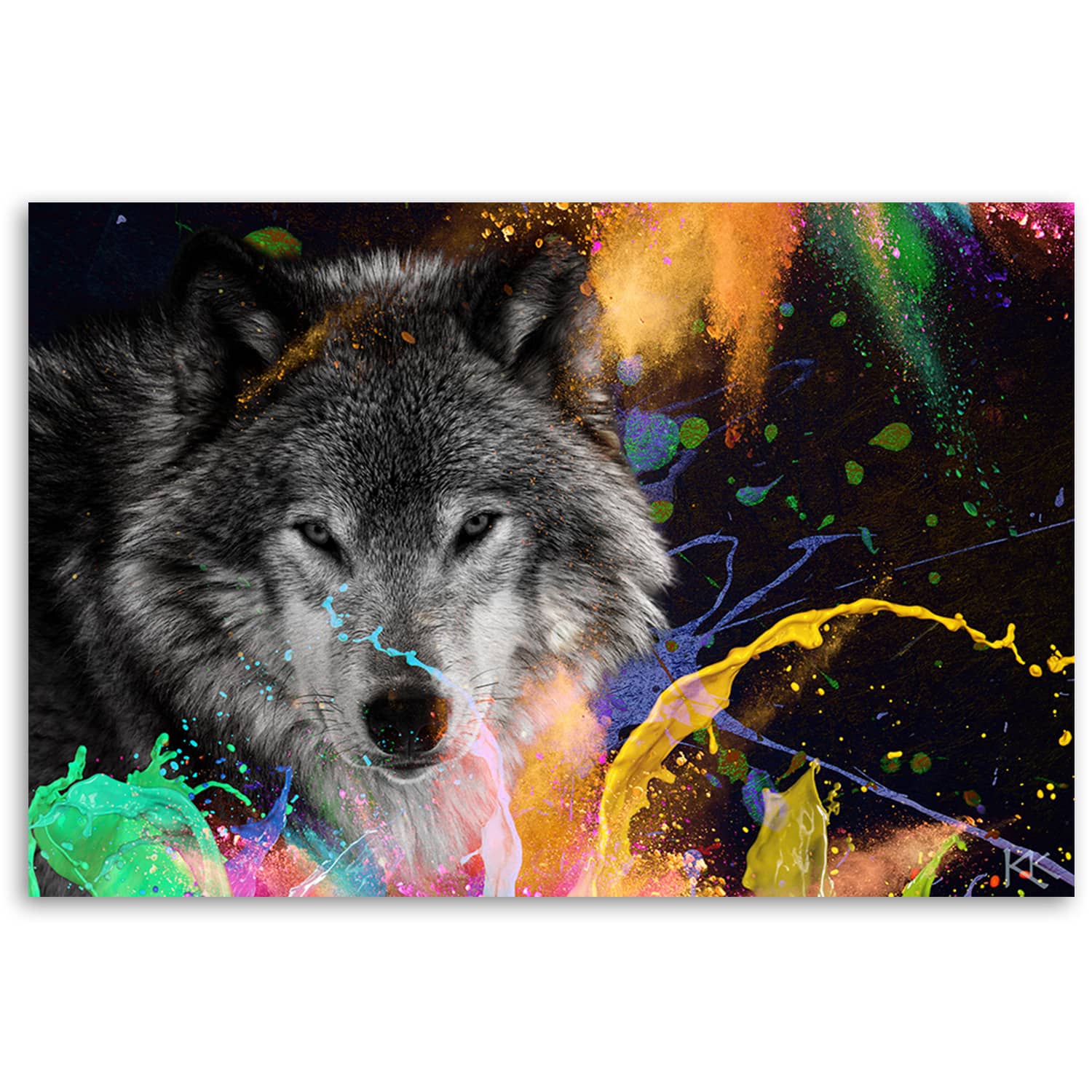 Canvasbillede, Ulv på farverig baggrund | wall-art.dk