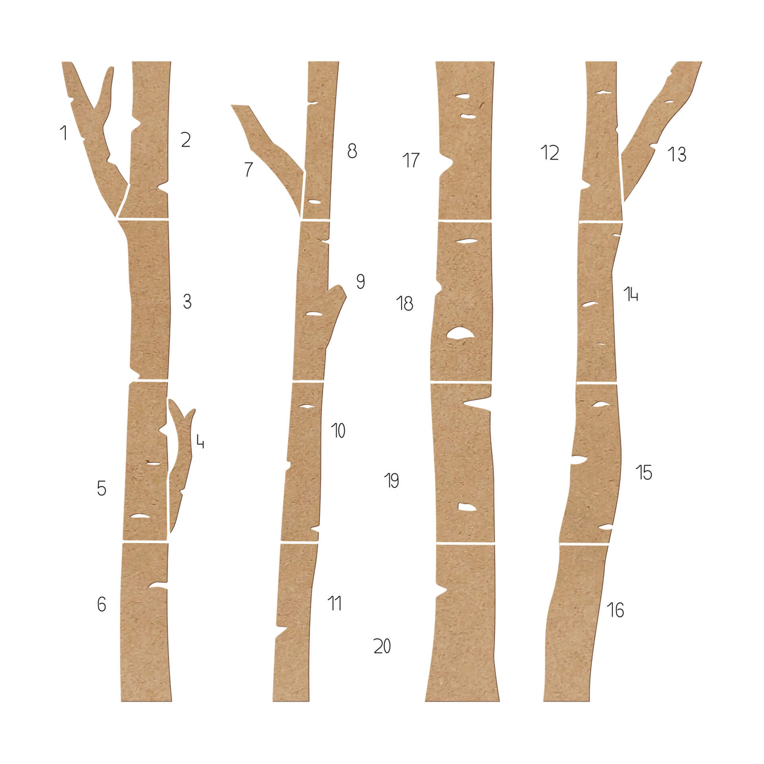 XXL Holz-Wandpaneel Baum Birke Wald (4-teilig) - MDF Natur | wall-art.de