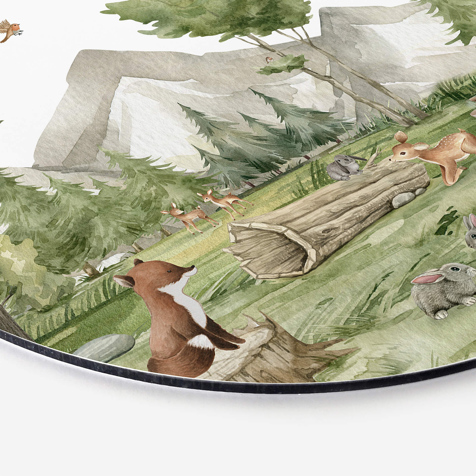 Rundes Wandbild Oliver Robins - Niedliche Tiere im Wald - Alu-Dibond ...