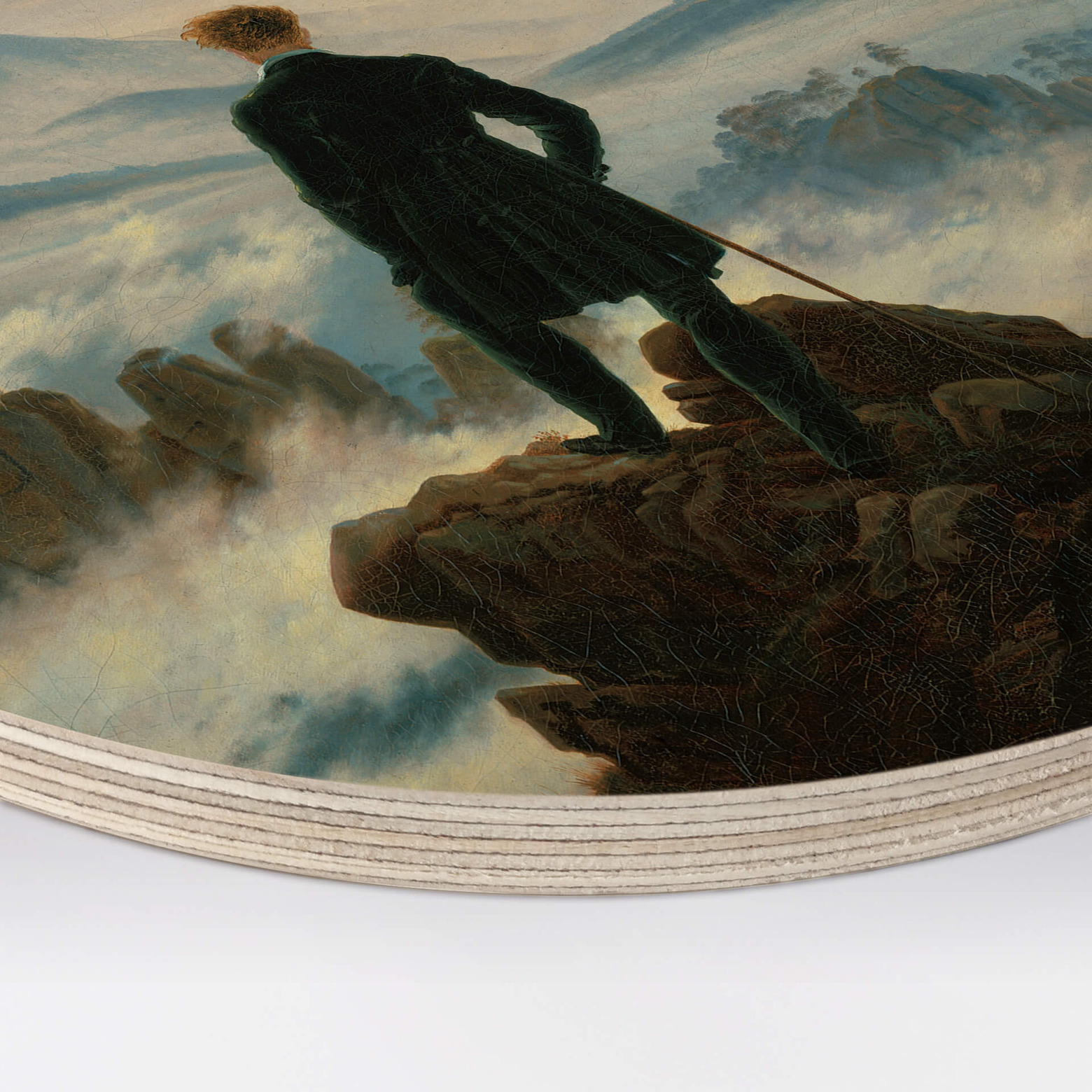 Holzbild Friedrich - Der Wanderer über dem Nebelmeer - Rund | wall-art.de