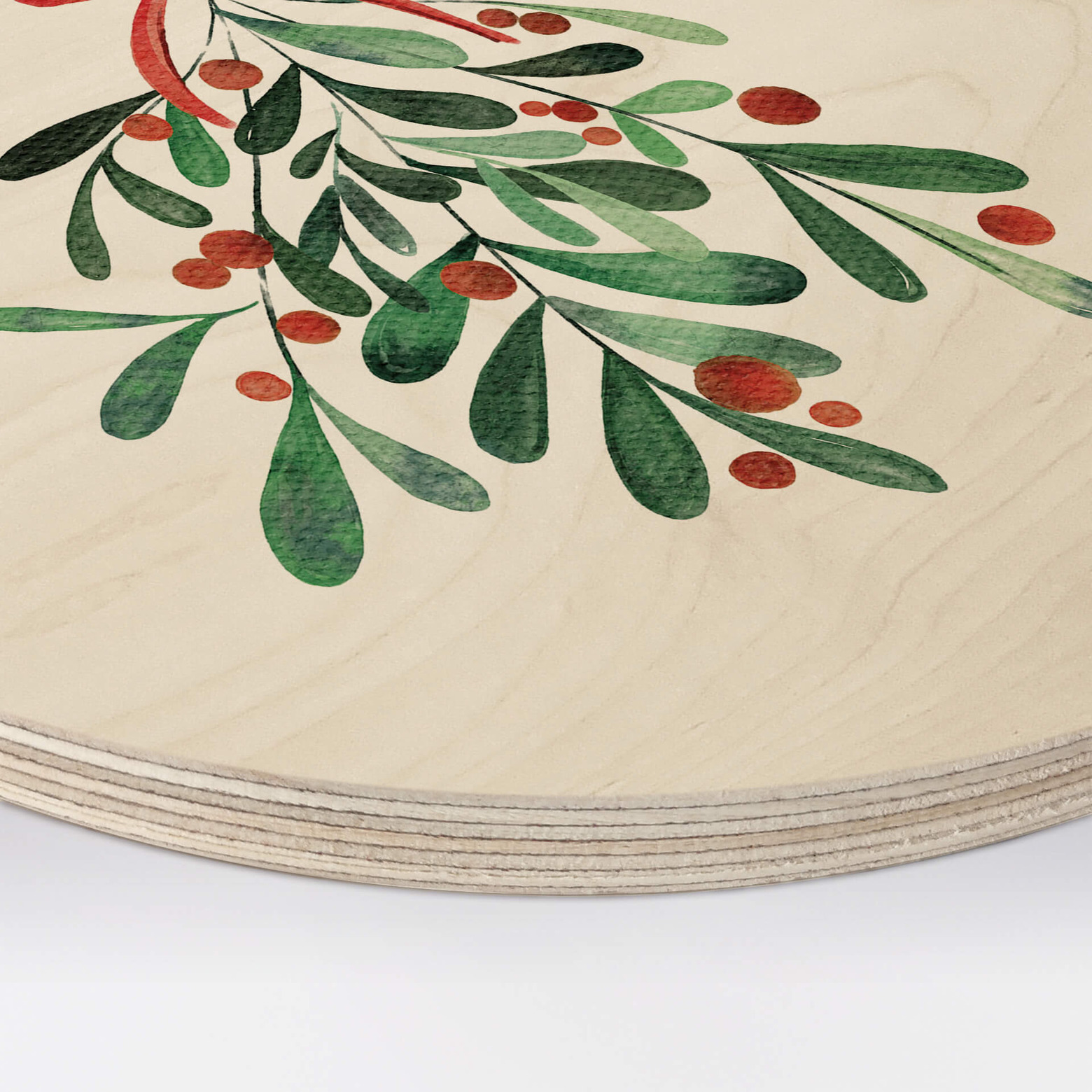 Holzbild Weihnachtlicher Mistelzweig Rund - Kristina | wall-art.de