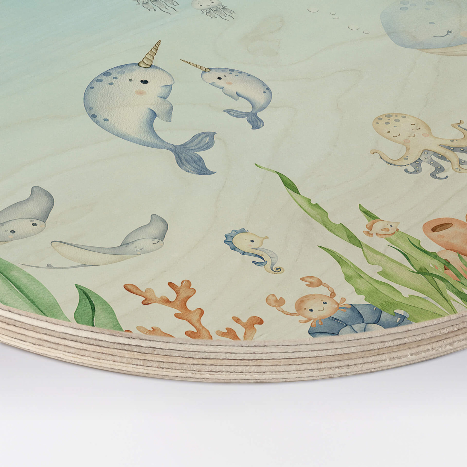 Holzbild Kinderzimmer - Niedliche Unterwasserwelt Rund - Oliver Robins ...