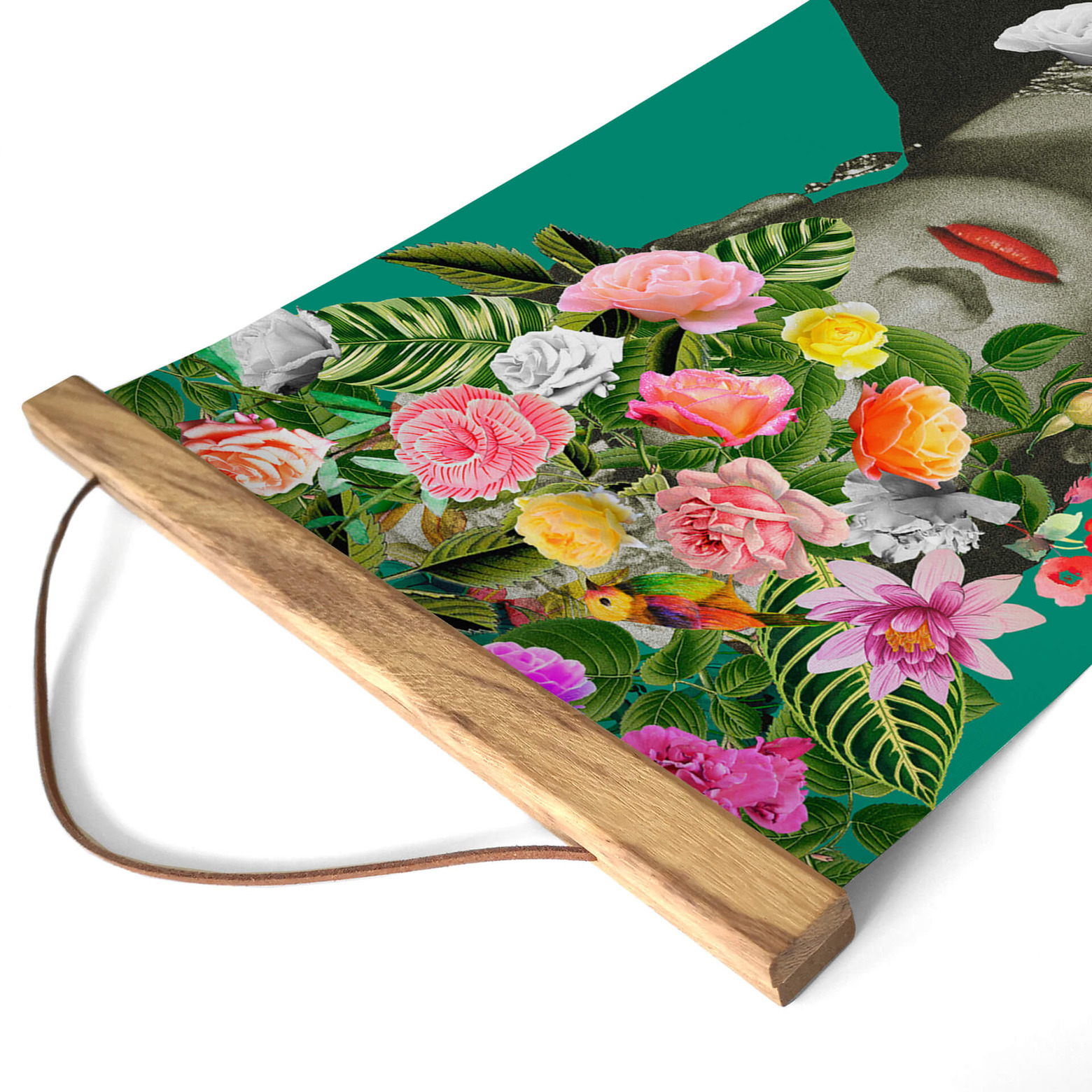 Textielposter Frida Floral Studio - Portret van Frida | wall-art.nl