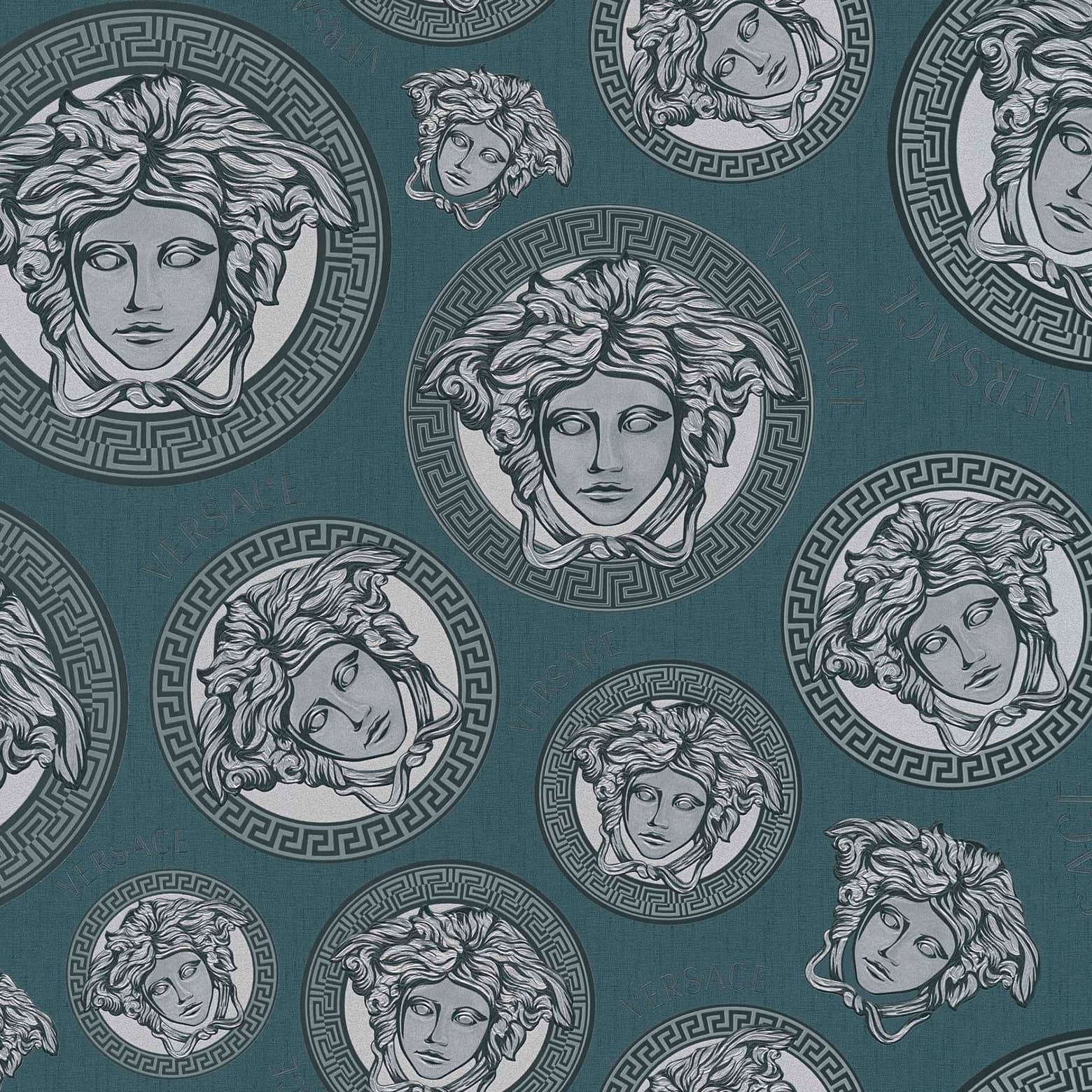 Versace wallpaper in petrol and silver non-woven wallpaper with Versace ...