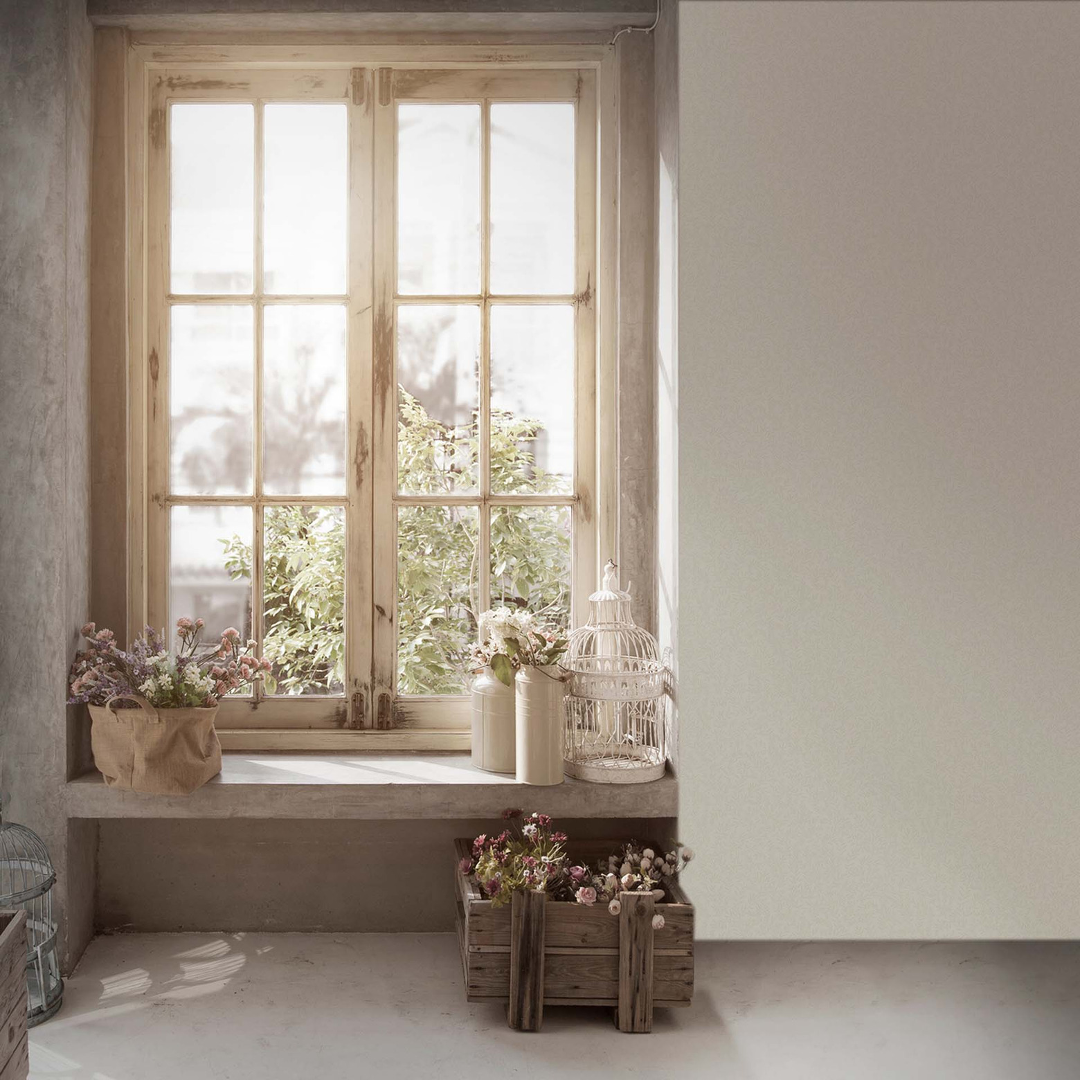 behang bloemen wit groen - vliesbehang country style A.S. Création ...