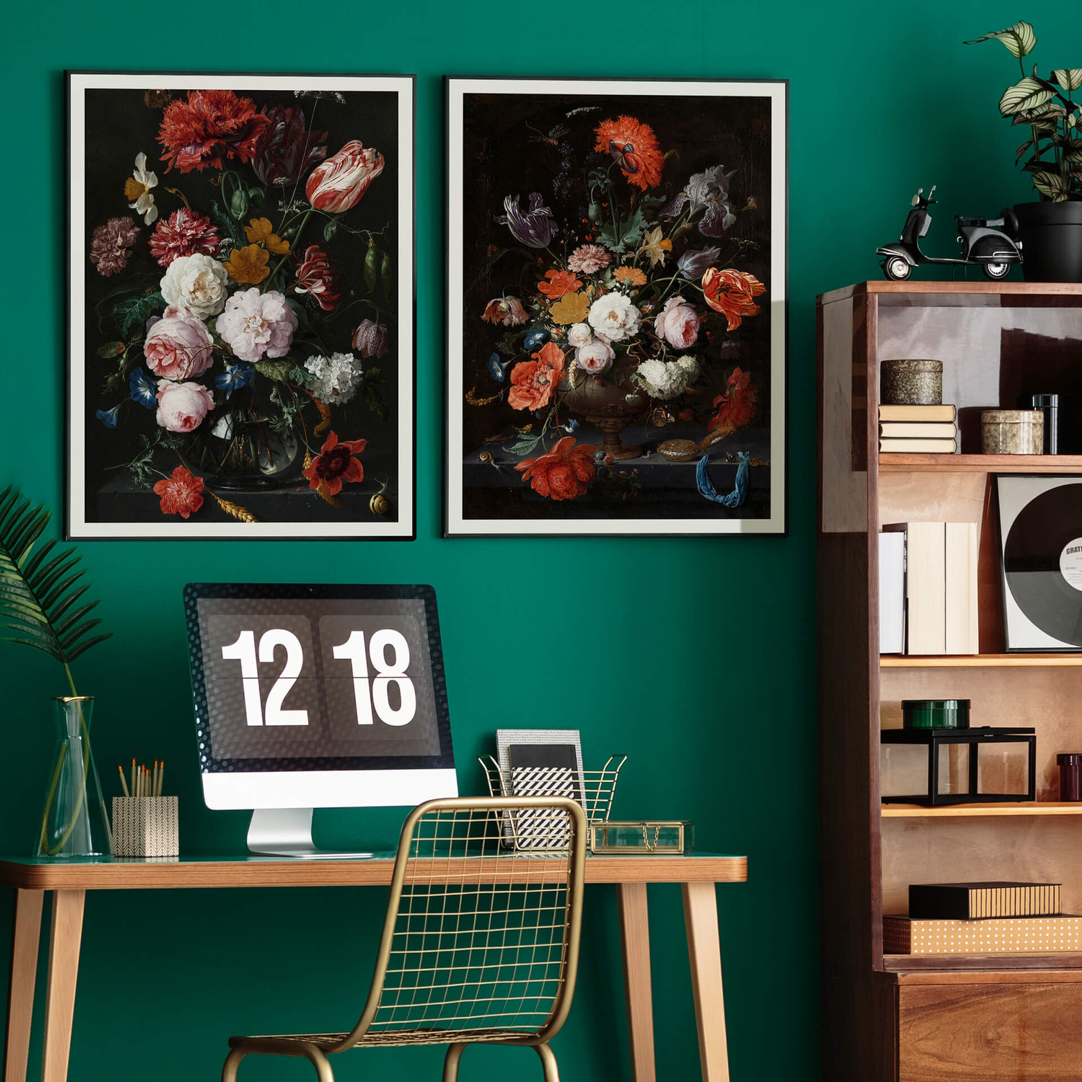 Poster Mignon - Stillleben mit Blumen und einer Uh | wall-art.de