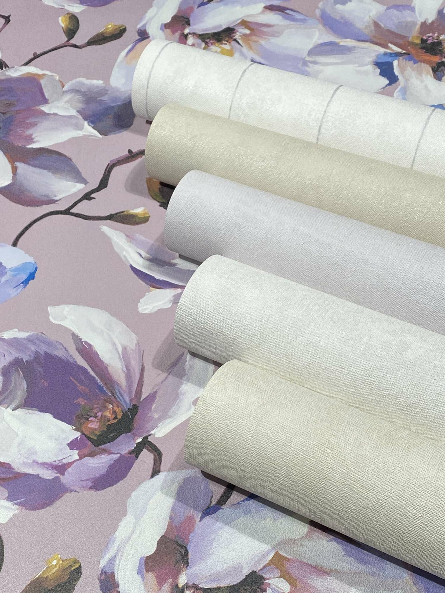 behang, vlies bloemen behang Flora roze, wit | wall-art.nl