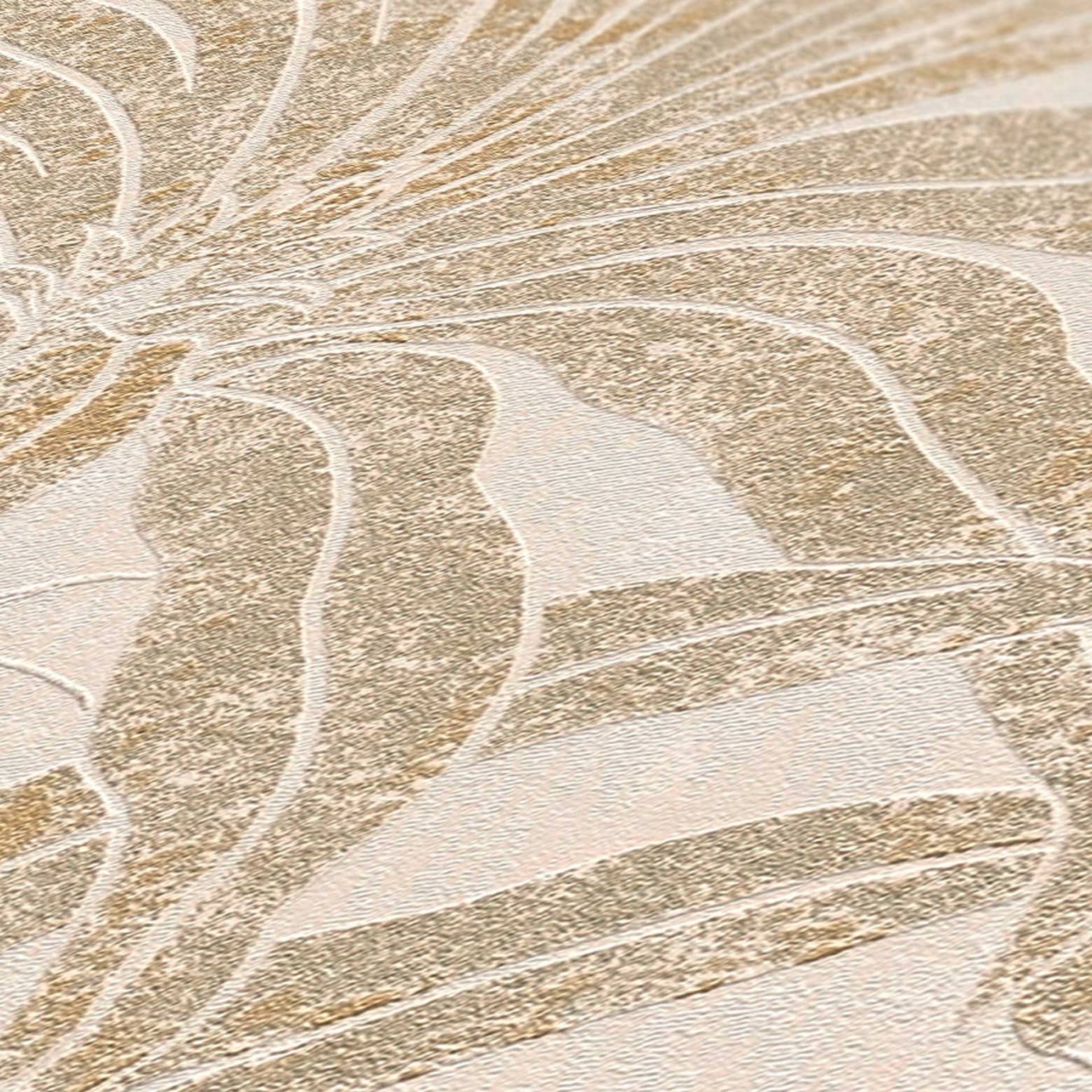 planten behang licht glanzend goud beige - patroon behang met jungle ...