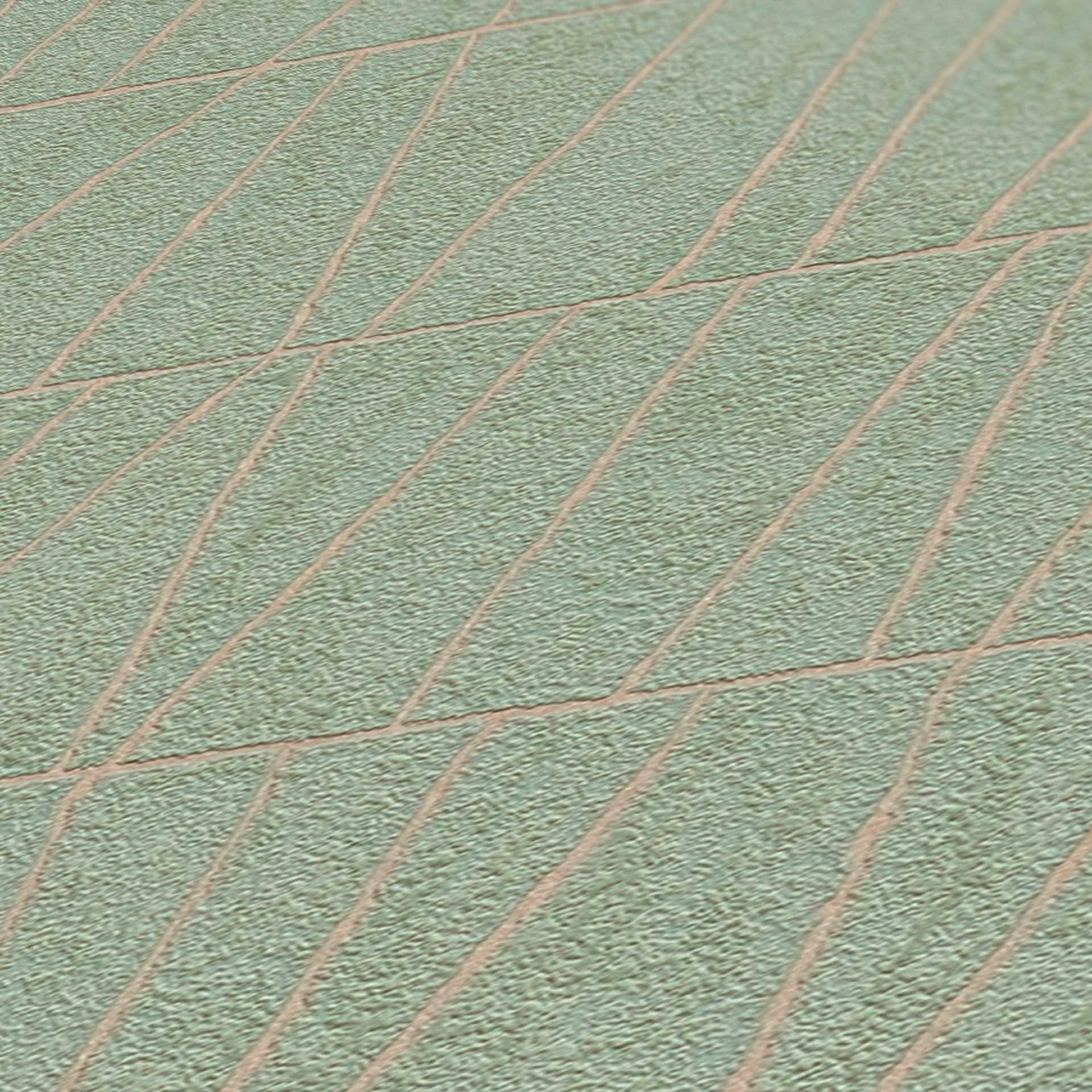 grafisk tapet med stregmønster grøn guld - tapet med grafisk mønster ...