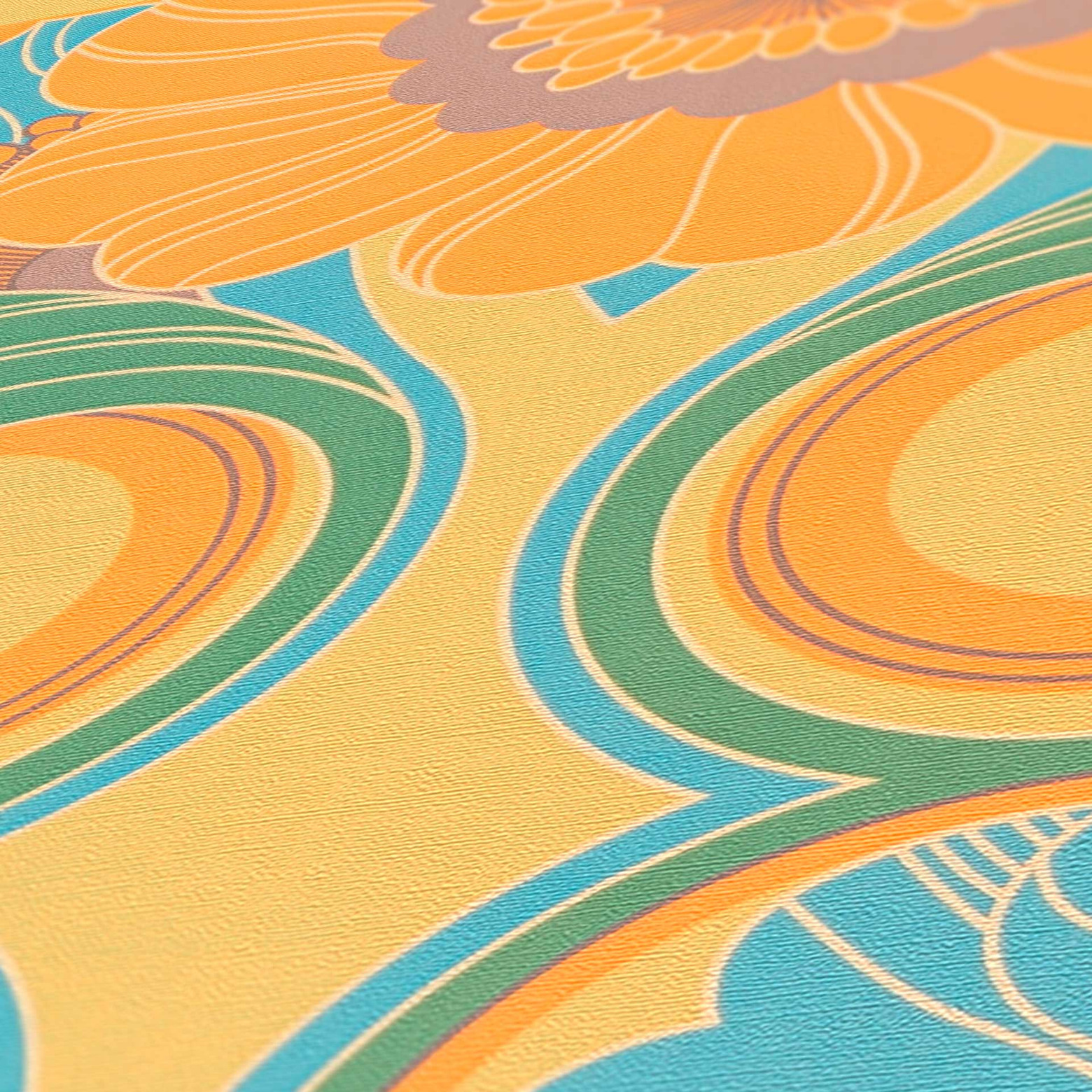 kleurrijk vliesbehang - bloemen behang in retro stijl - vintage patroon ...