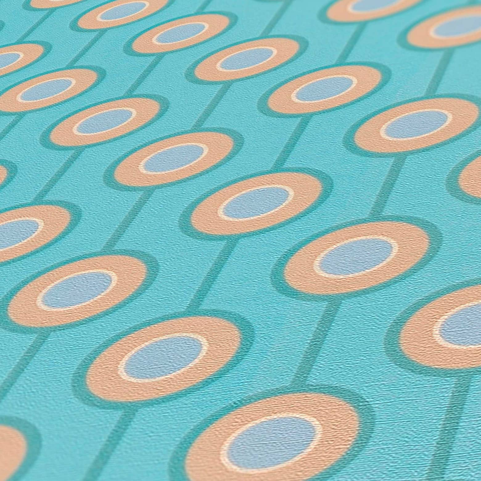 Retro-Tapete Blau Türkis - gepunktete Vliestapete mit Grafik Muster ...