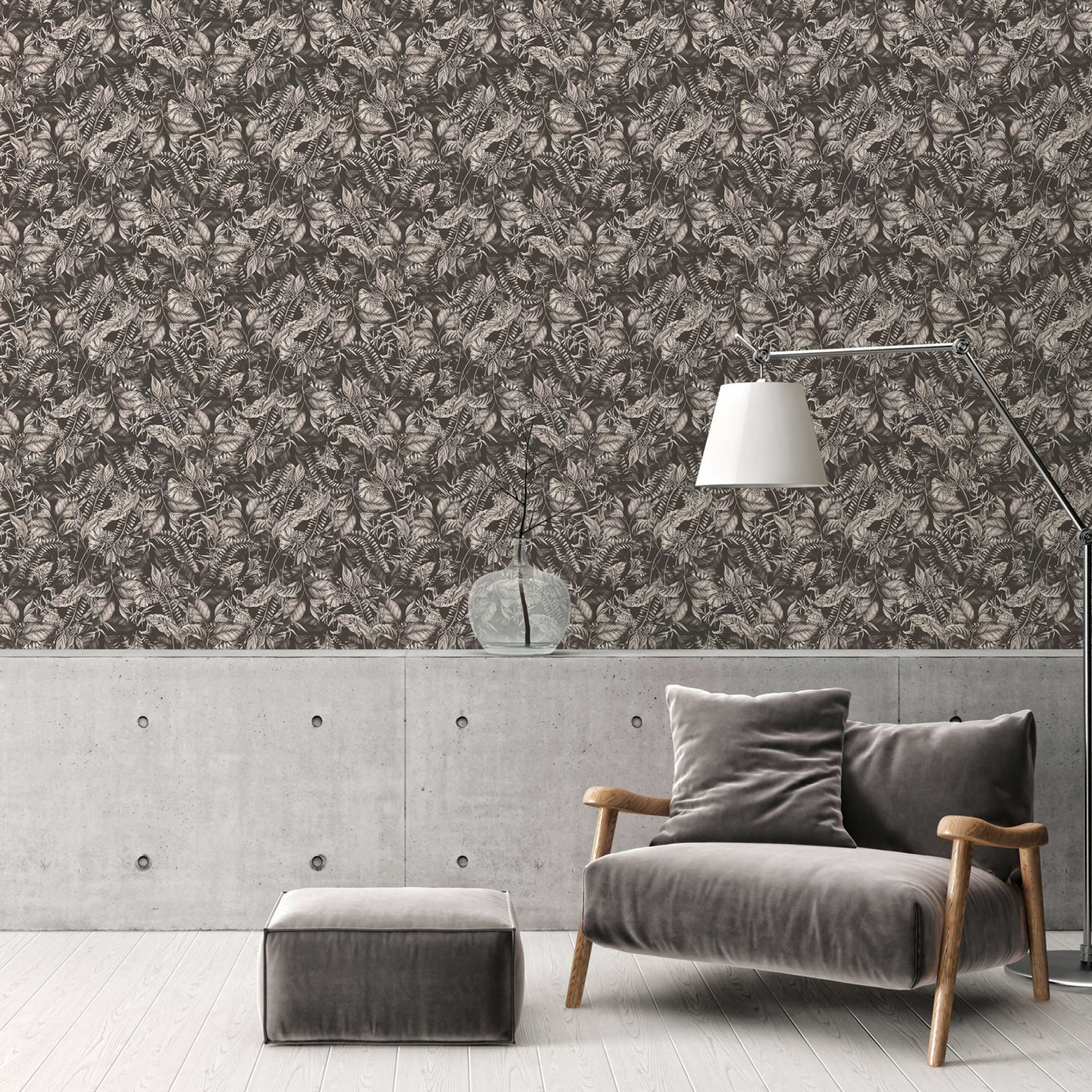 behang met jungle motief zwart wit - vliesbehang met planten en bloemen ...