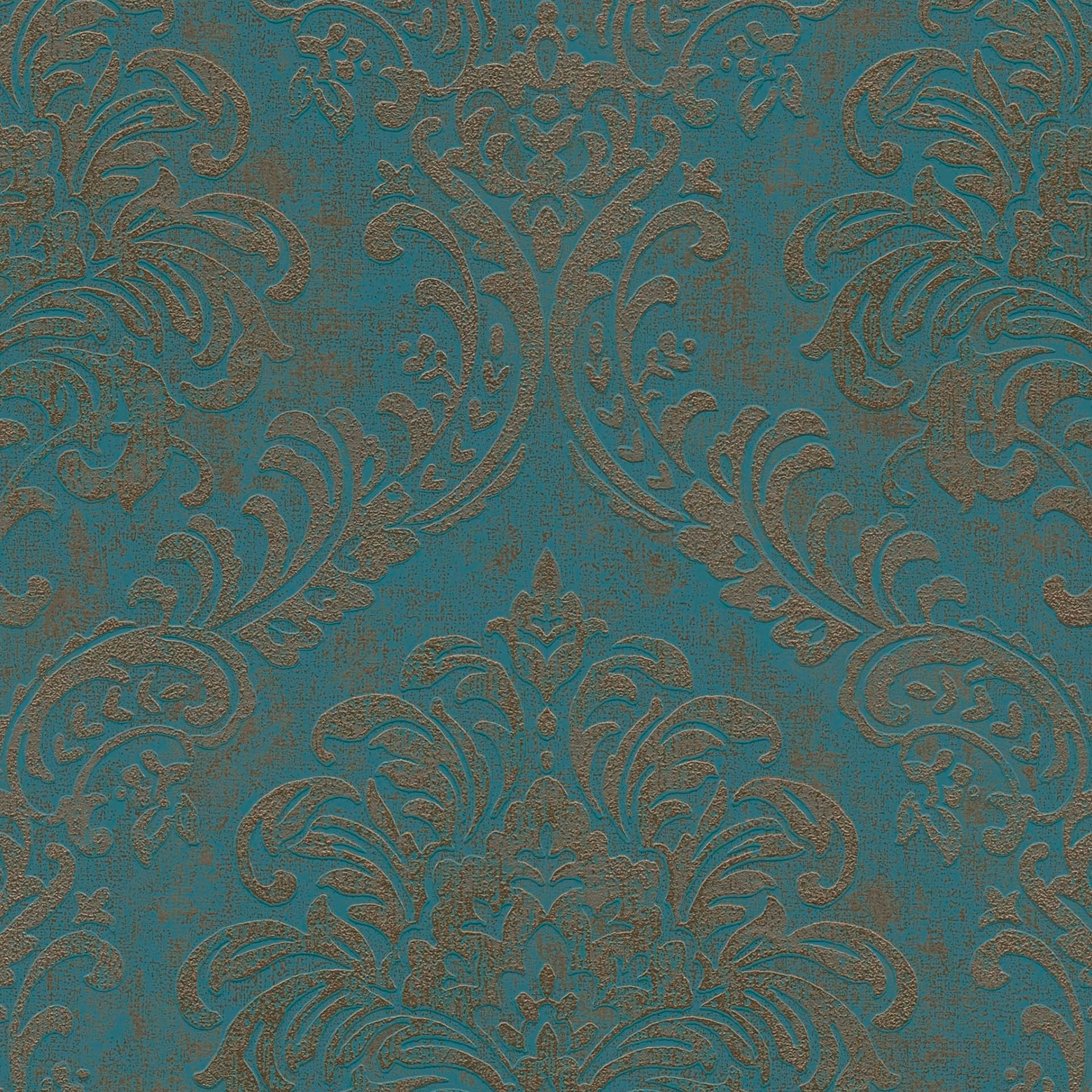 vliesbehang barok petrol, blauw, goud - vintage vliesbehang met ...