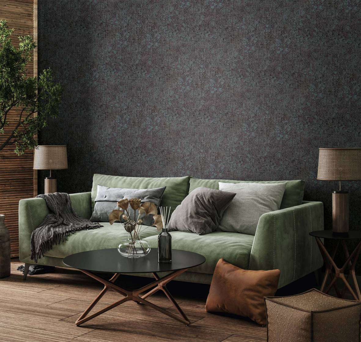 Behang, vliesbehang Flora antraciet | wall-art.nl