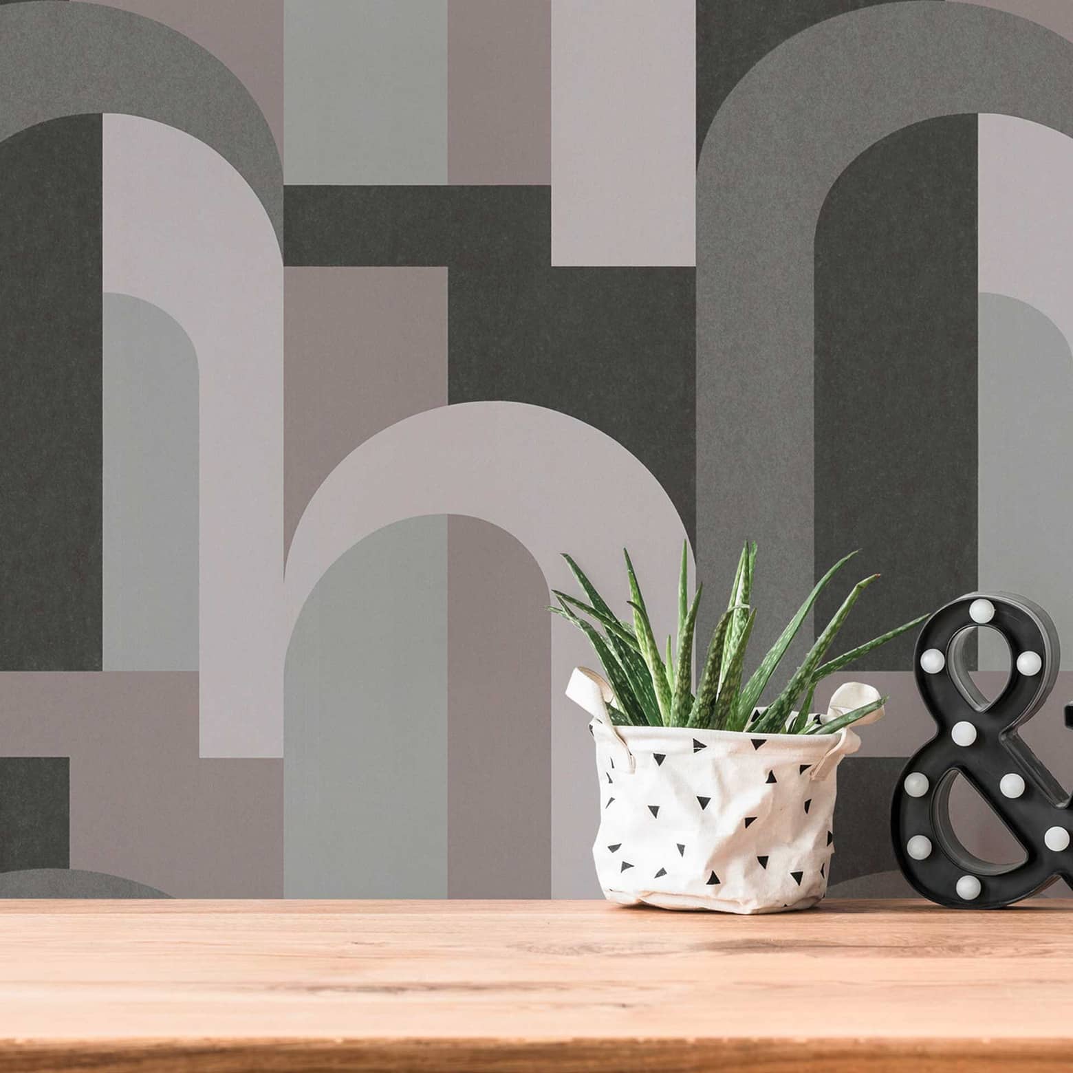 art deco grafisch behang grijs zwart - vliesbehang met retro patroon ...