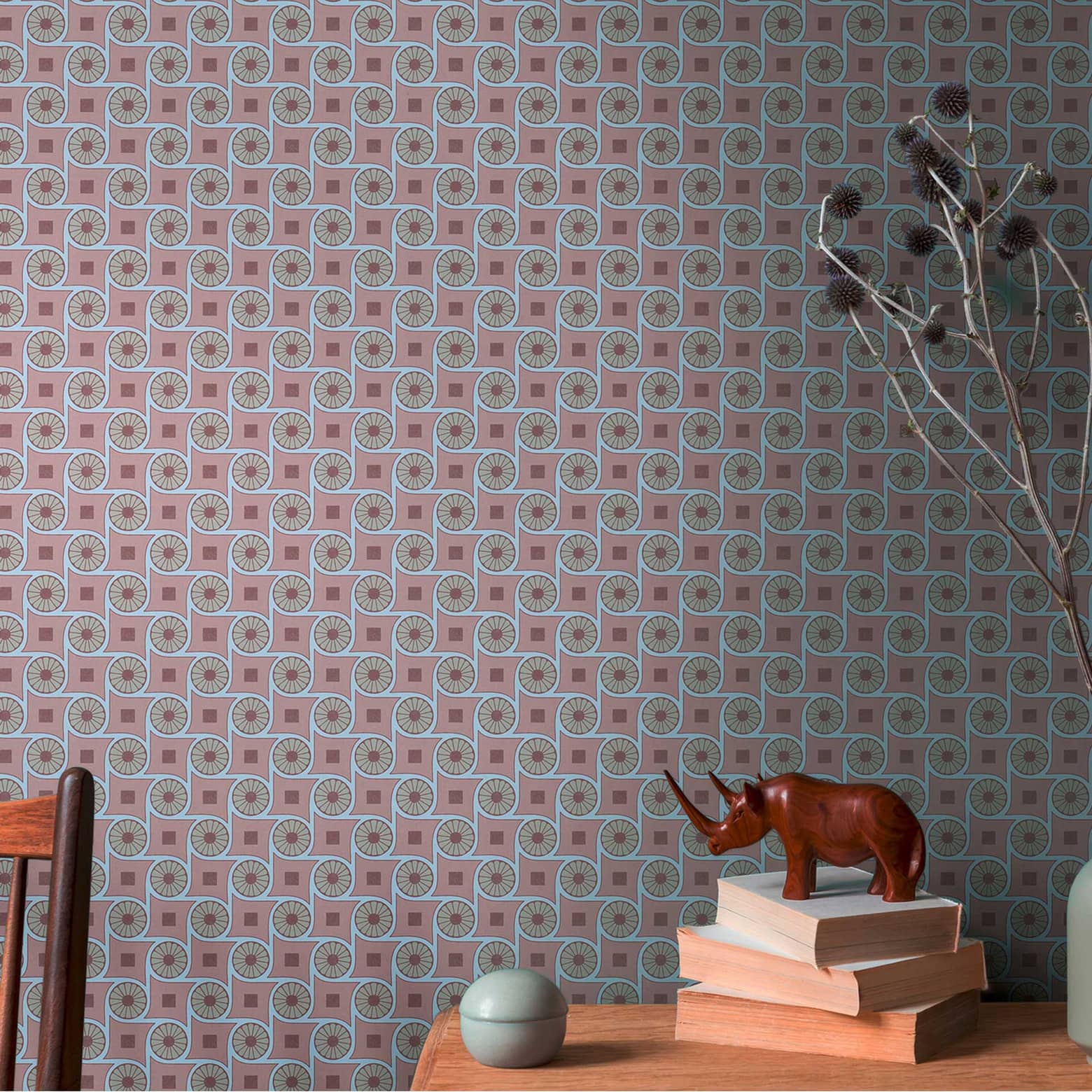 Grafik-Tapete mit Kreismuster Lila Blau - Vliestapete im Retro-Stil ...