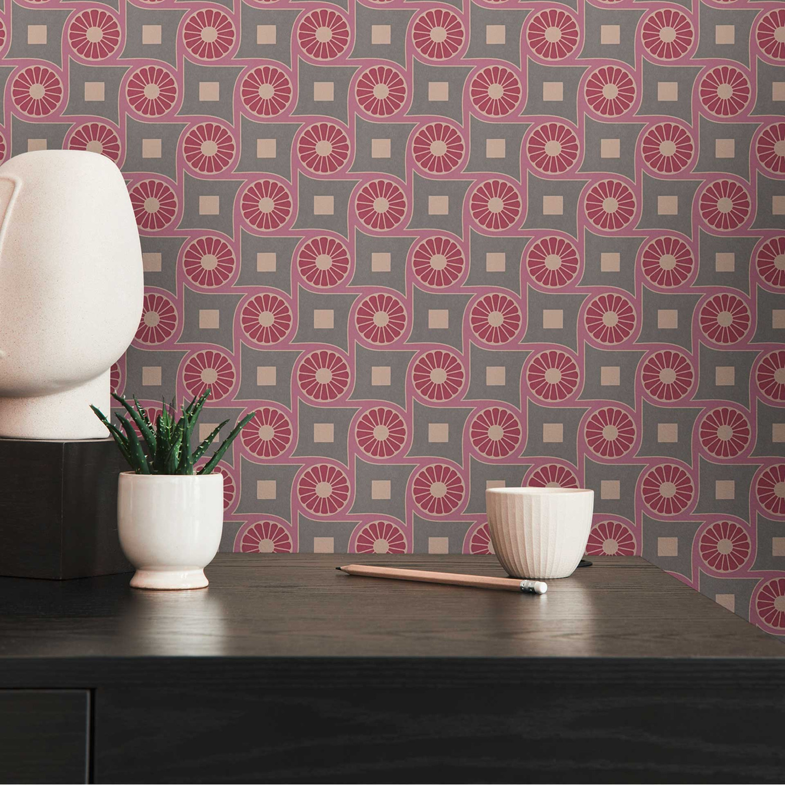 Grafik-Tapete mit Kreismuster Grau Lila - Vliestapete im Retro-Stil ...