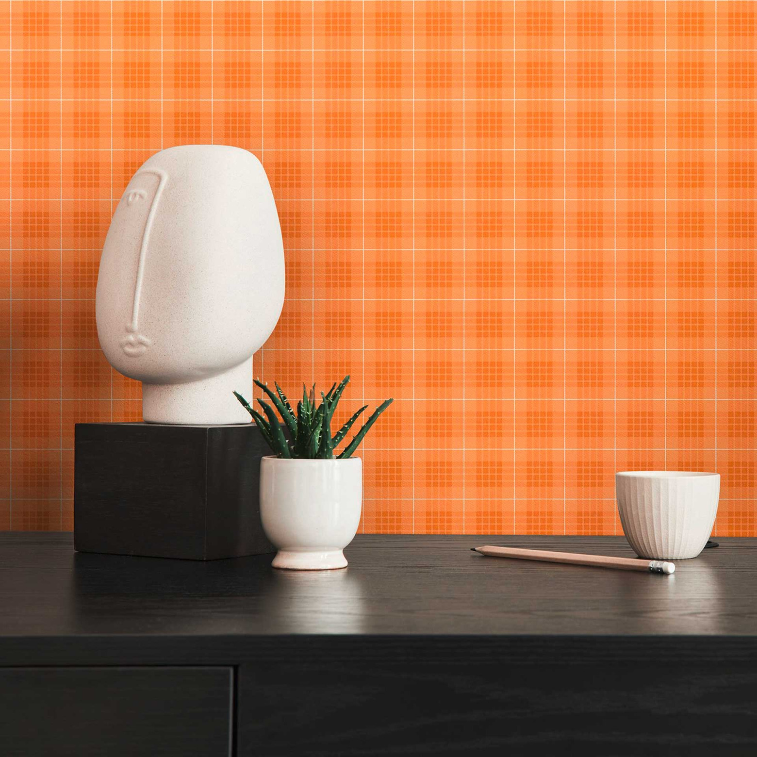 vintage geblokt behang oranje wit - retro geblokt patroon behang ...