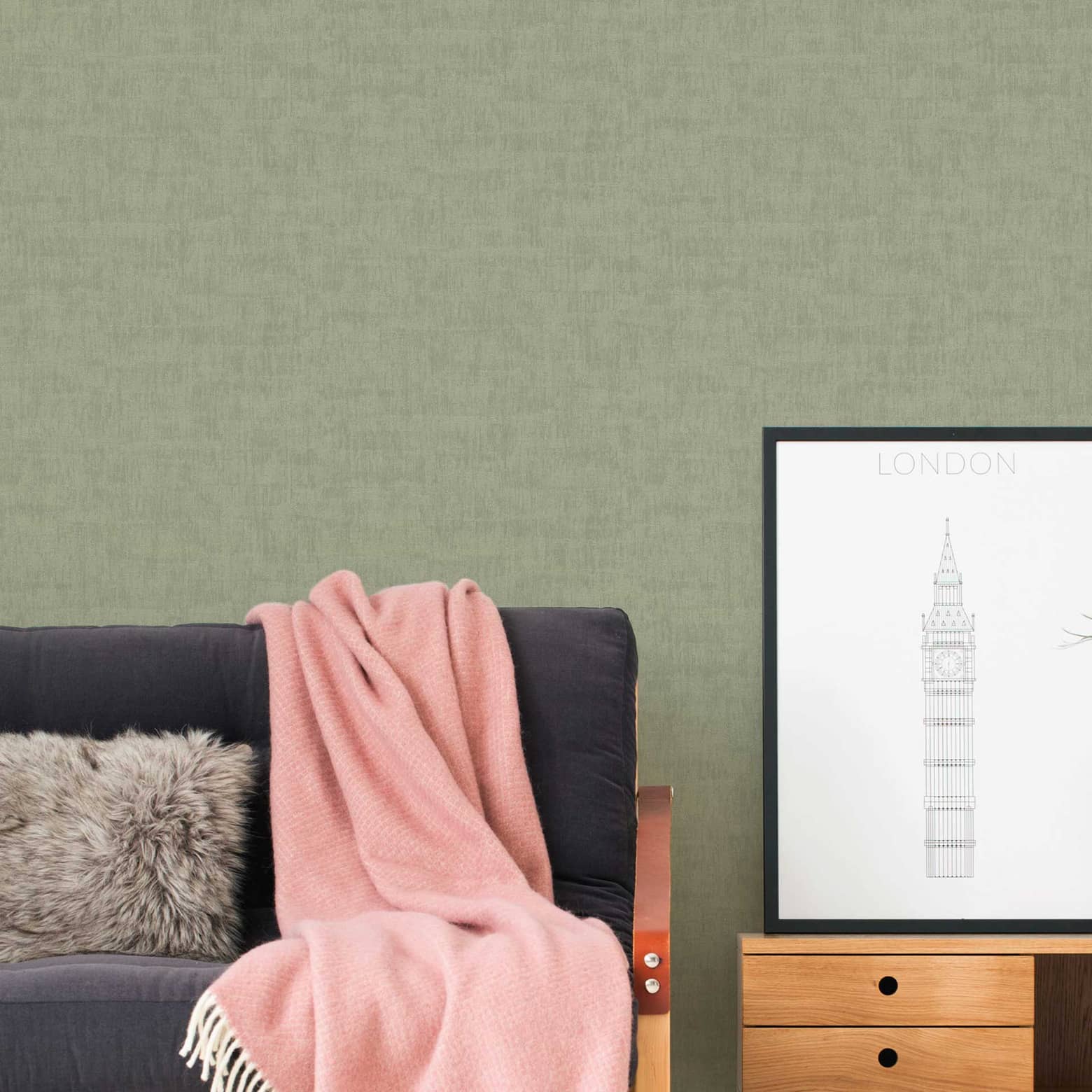 Papier peint aspect plâtre vert - papier peint uni avec texture ...