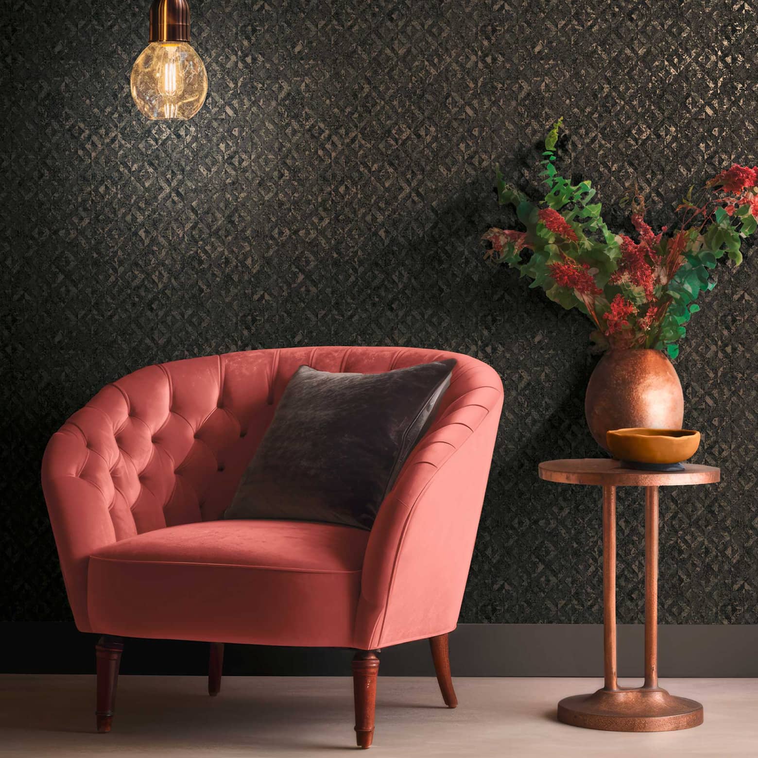 vliesbehang met ruitjes goud zwart - grafisch behang licht glanzend ...