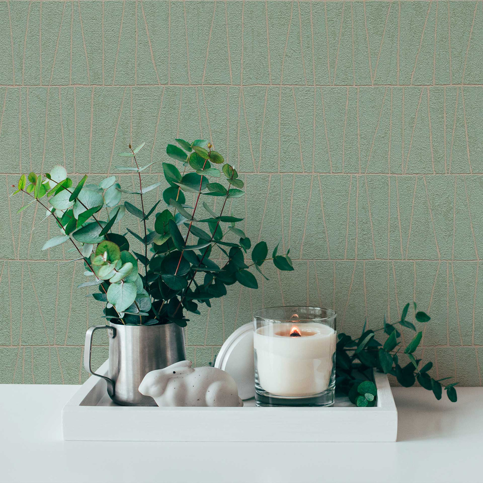 grafisk tapet med stregmønster grøn guld - tapet med grafisk mønster ...