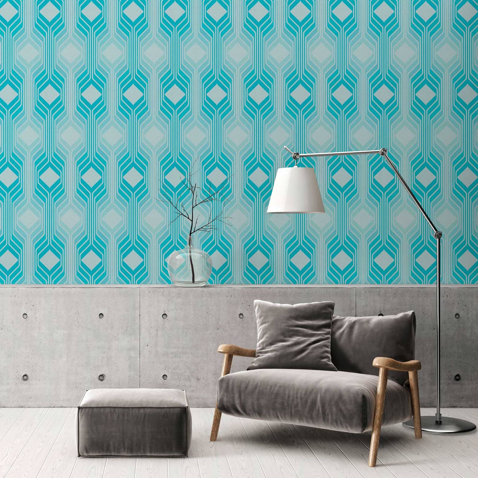 Retro behang blauw turquoise - vintage abstract vliesbehang - structuur ...