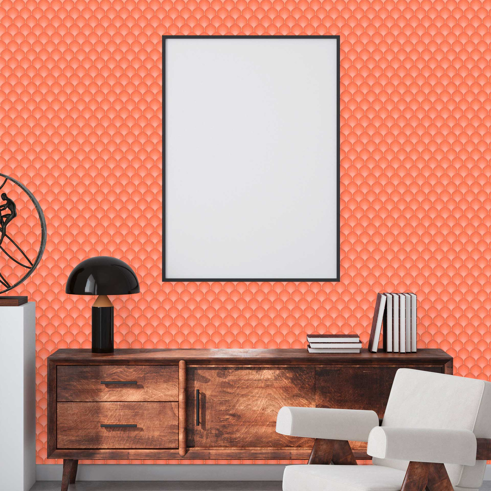 abstract vintage behang rood oranje - retro vliesbehang grafisch ...