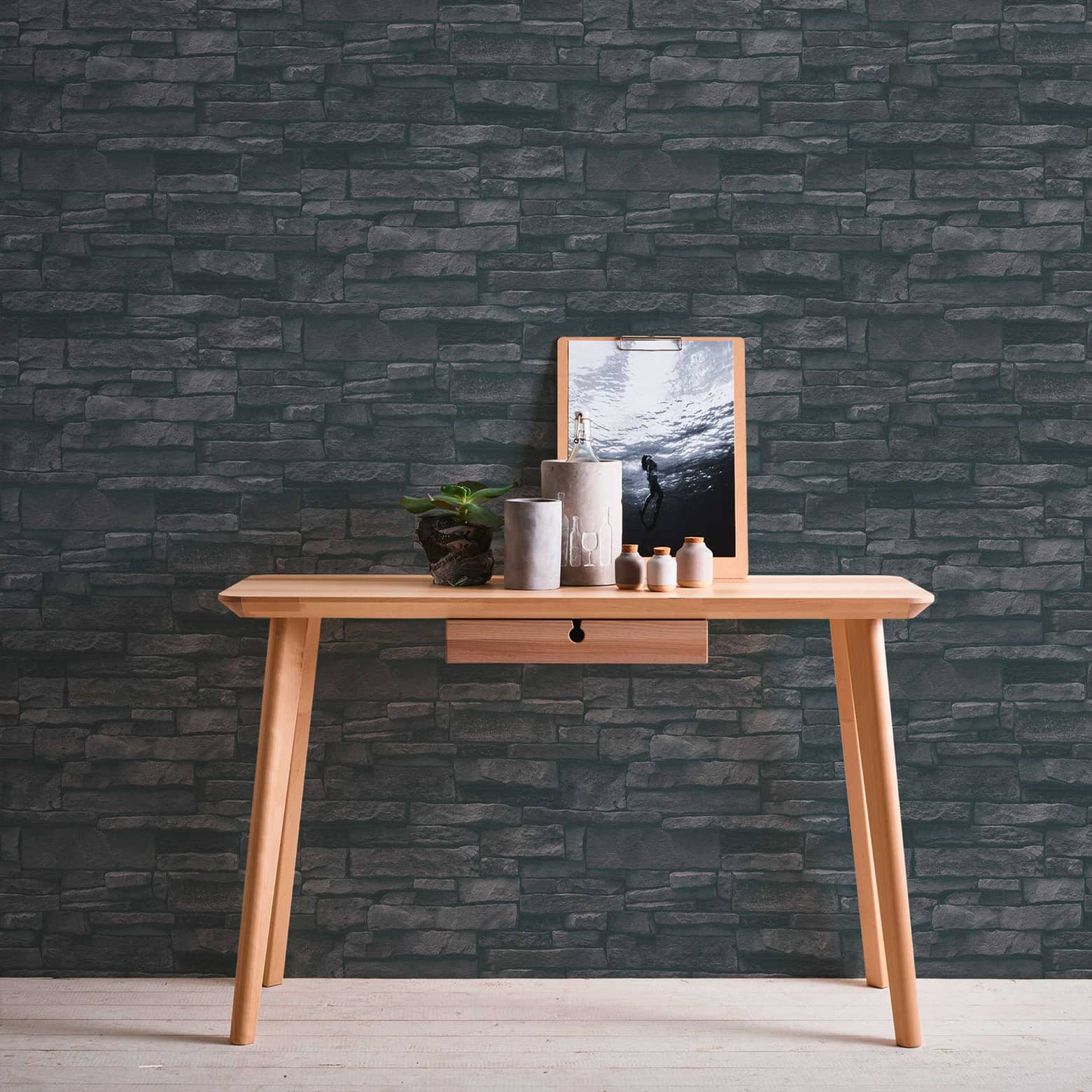 Sten effekt tapet sort - 3D sten tapet - non-woven tapet soveværelse ...