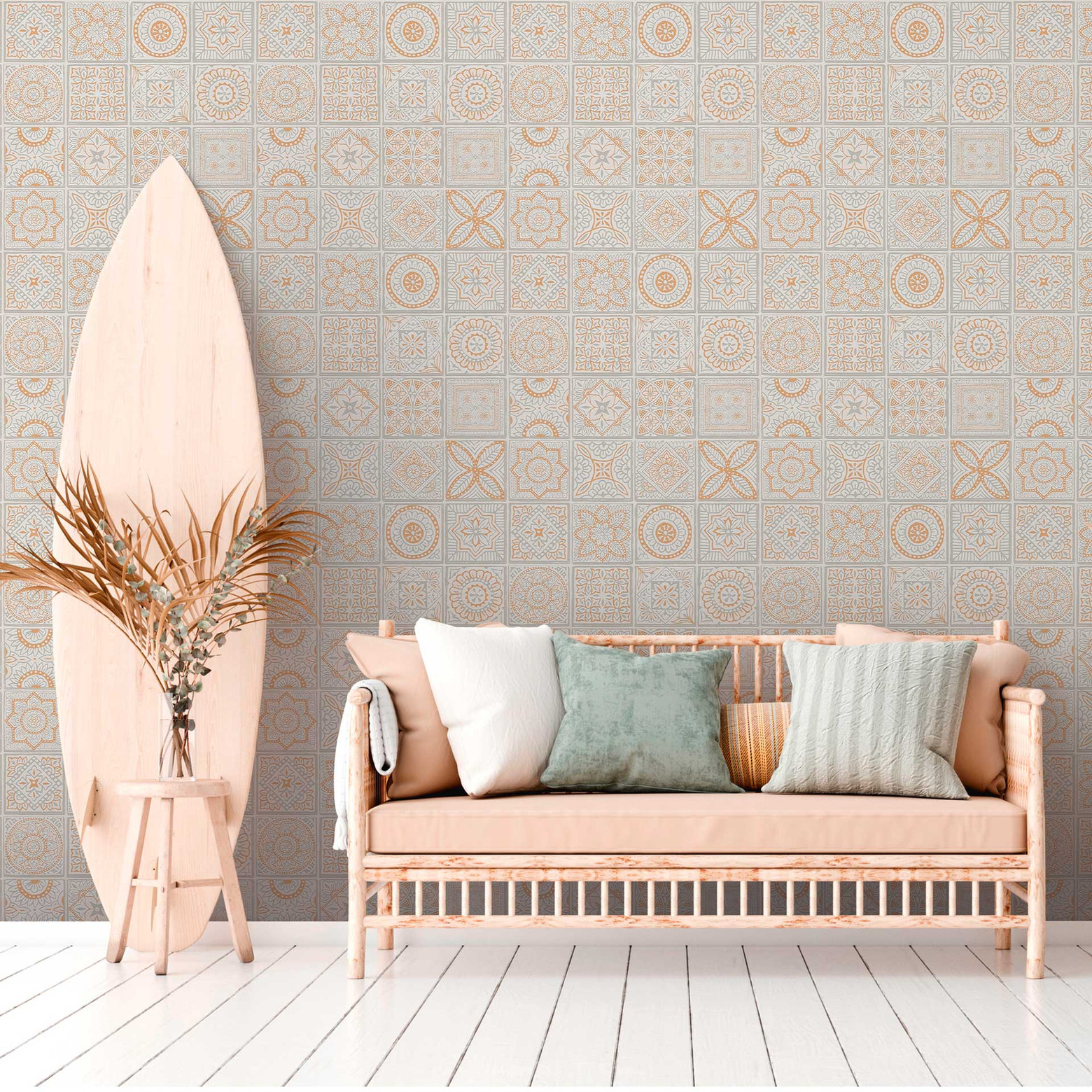 Tile wallpaper gold grey - tile look wallpaper - non-woven wallpaper ...