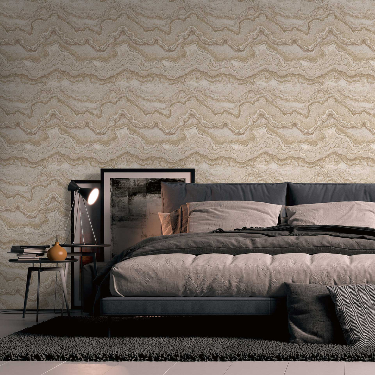 Carta da parati effetto marmo beige sabbia oro - Carta da parati con ...