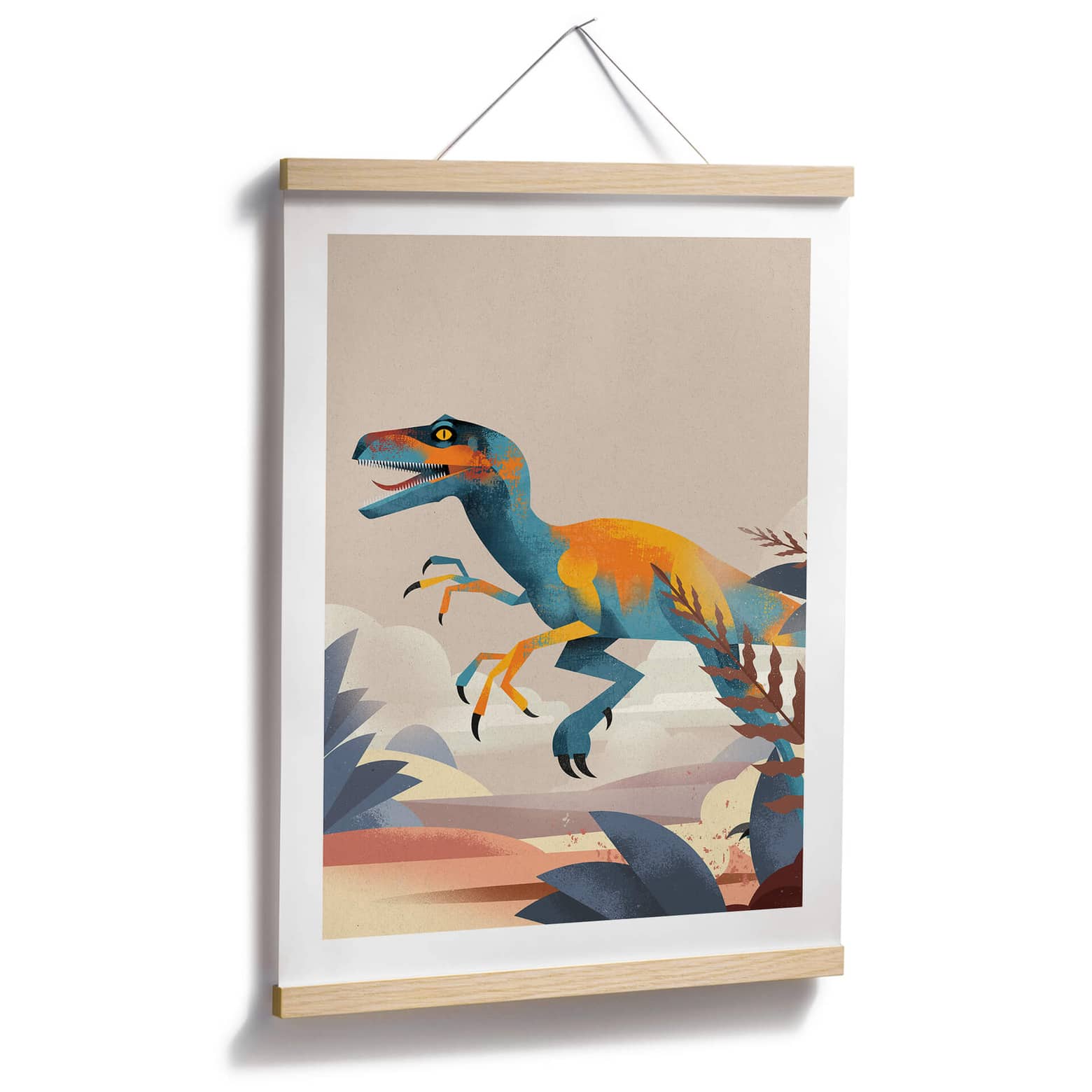 Kinder-Poster Dinosaurier - Velociraptor - Braun | wall-art.de