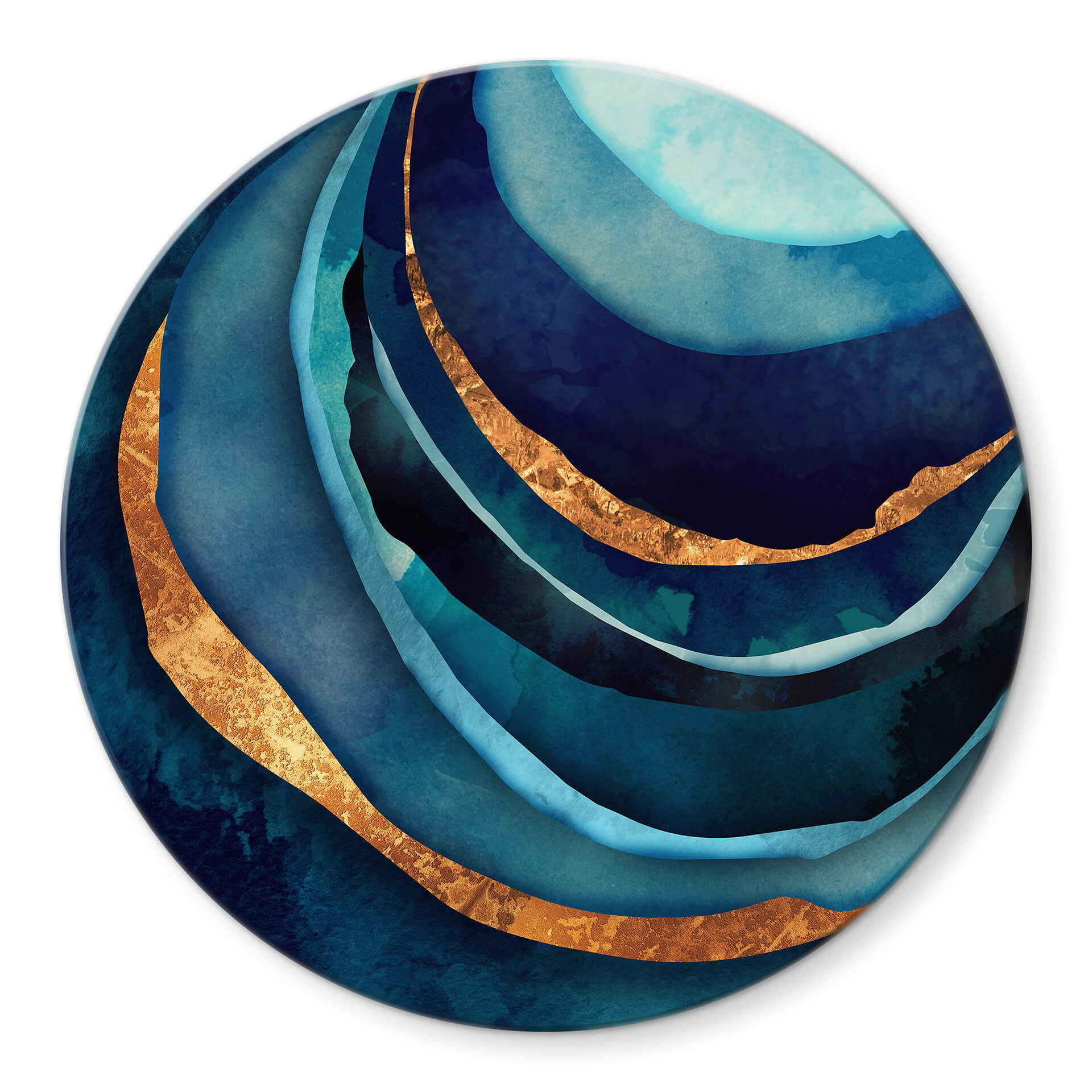 Glasbild SpaceFrog Designs - Blau und Gold - Rund | wall-art.de