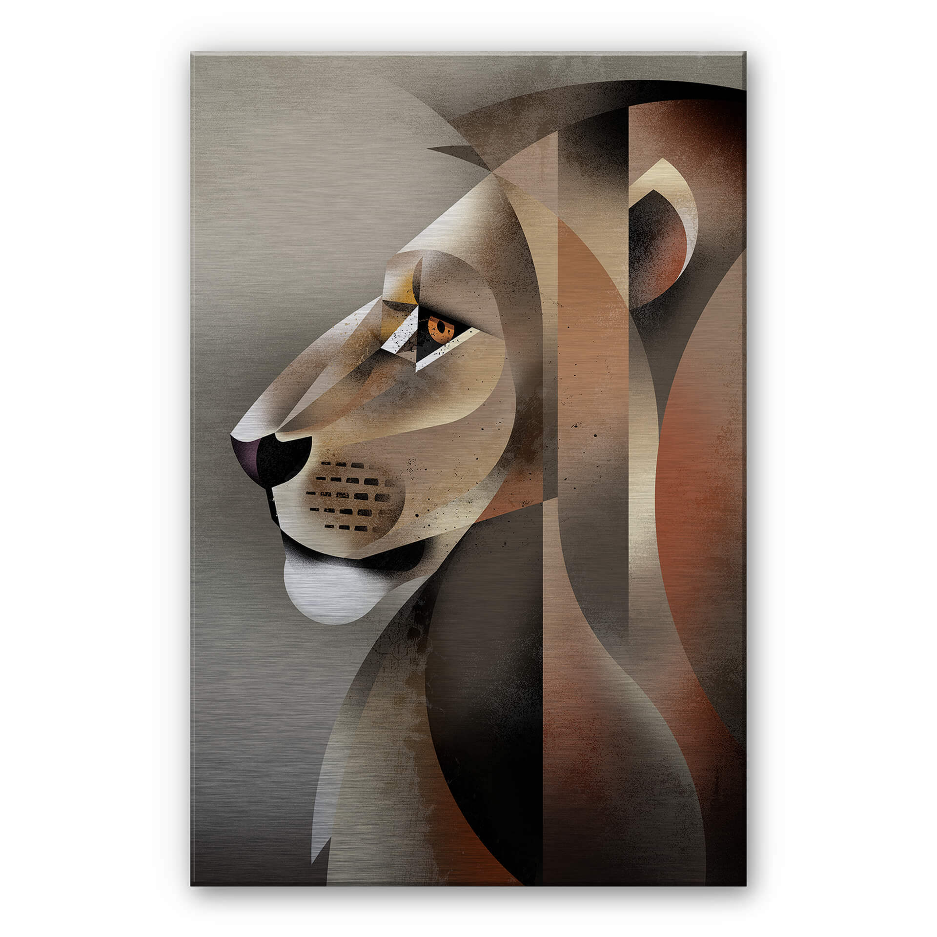 Alu-Dibond Bild mit Silbereffekt - Braun - Lion | wall-art.de