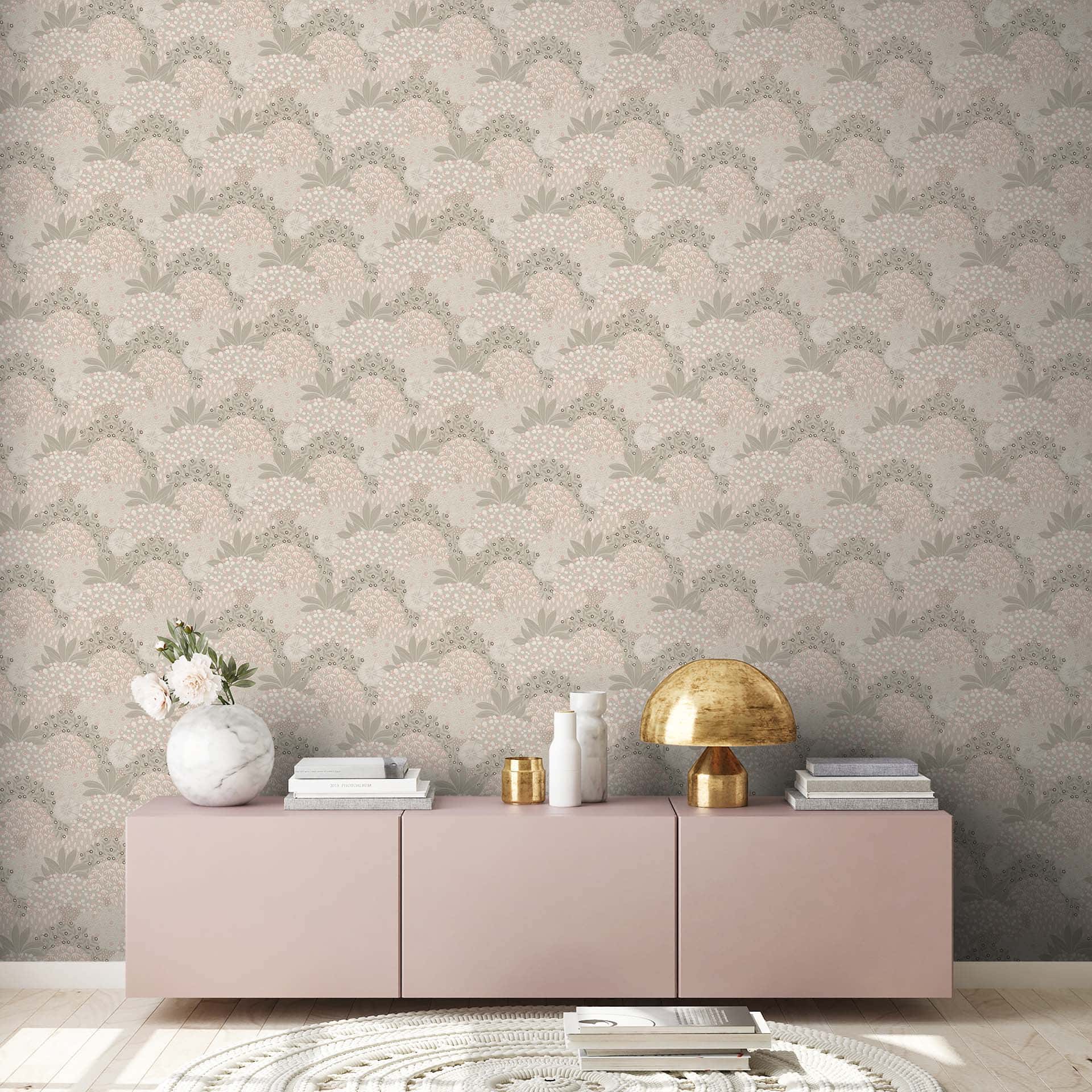 Florale Tapete mit Blumen und Blättern Beige - Natur Vliestapete ...