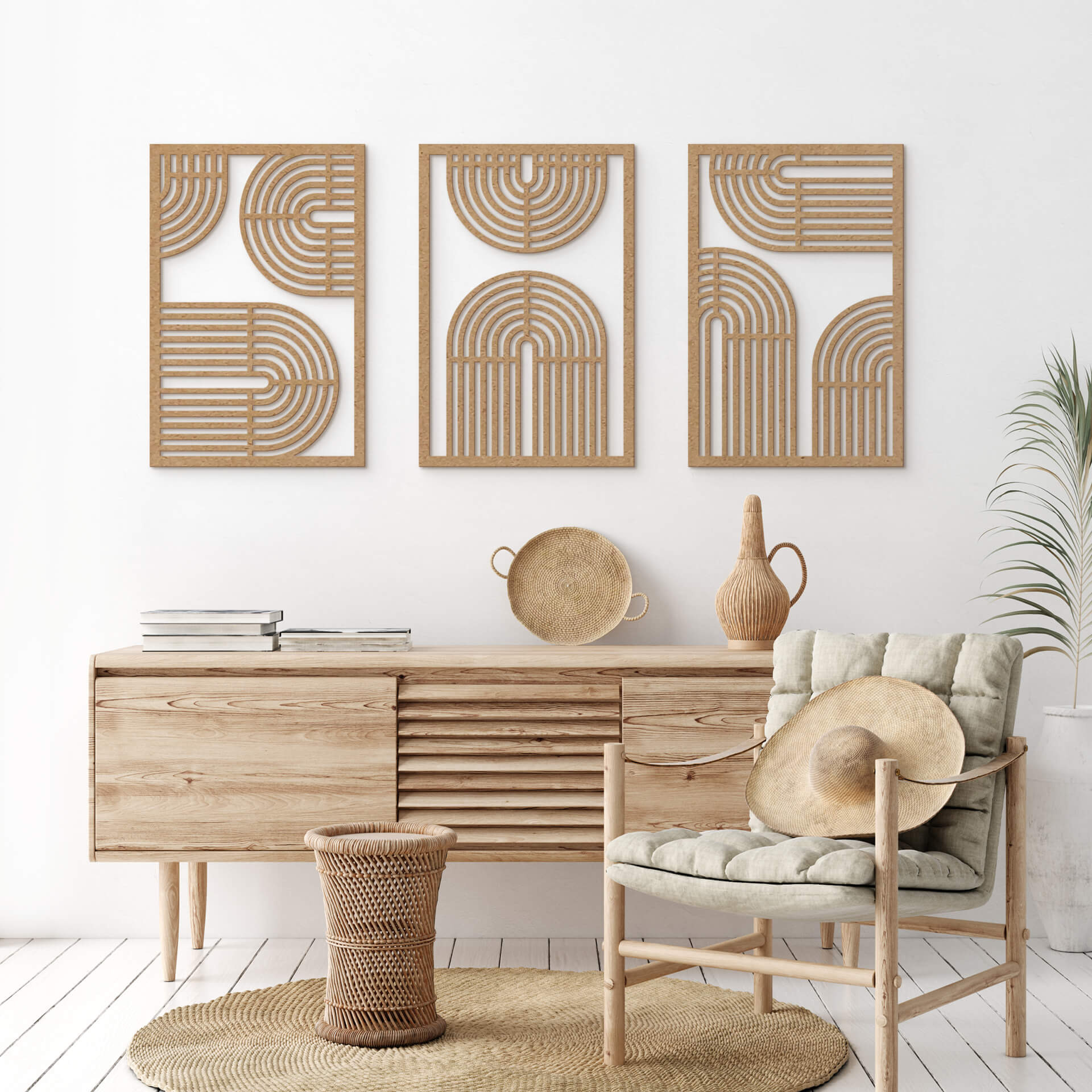 3D Holz-Wandpaneele Regenbogen - geometrisch (3-teilig) - MDF Natur ...
